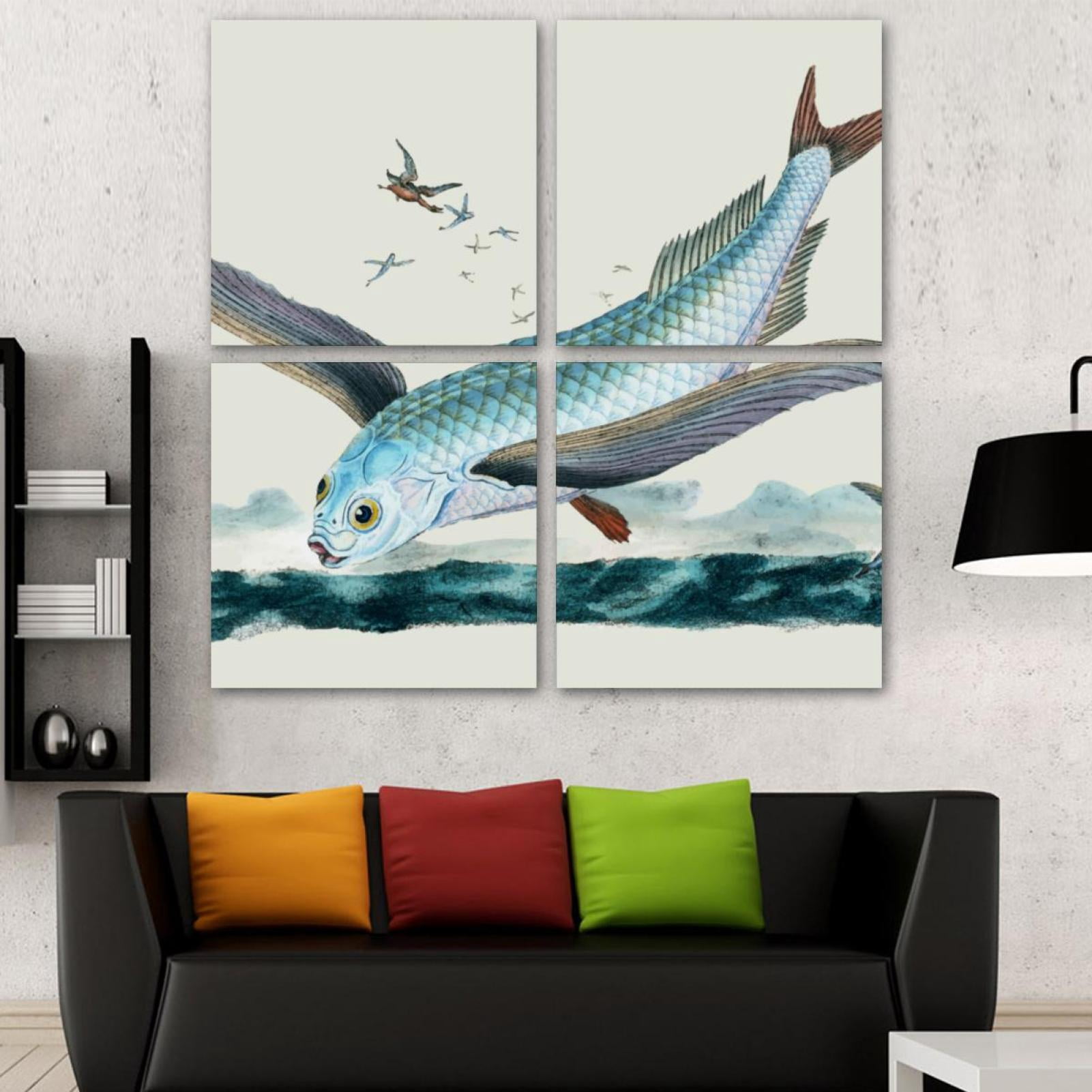 OWNSERIES Vintage Fish Pattern 4PC Frameless Canvas Wall Art Paintings ...