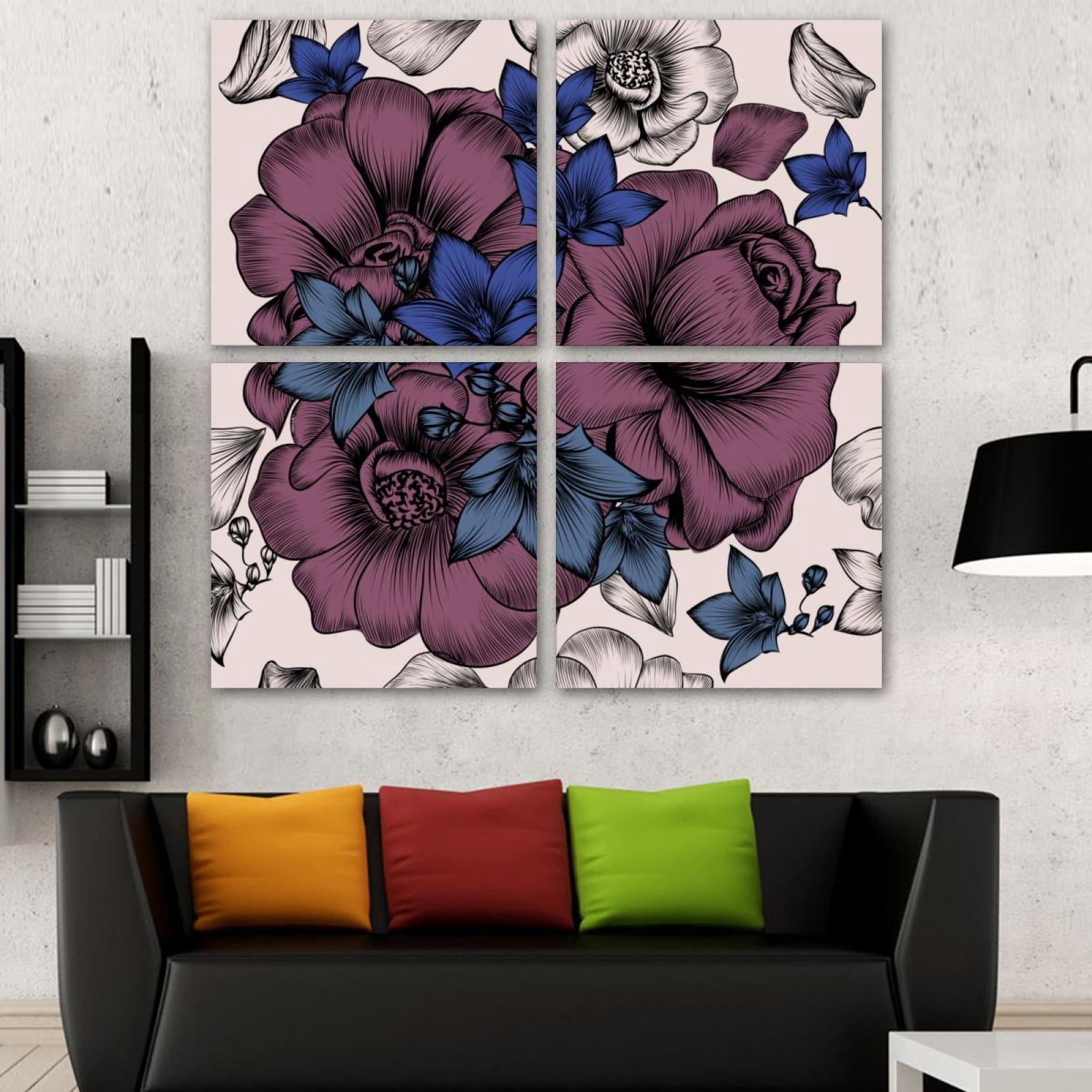 OWNSERIES Vintage Floral Engraved Hand Drawn Flowers Pattern 4PC ...