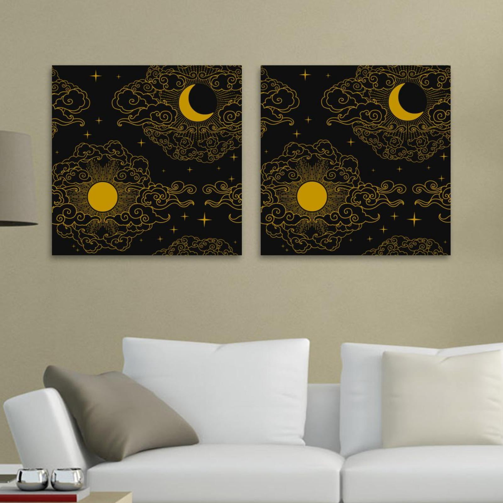 OWNSERIES Vintage Golden Sun and Moon Clouds Pattern 2PC Canvas Wall ...