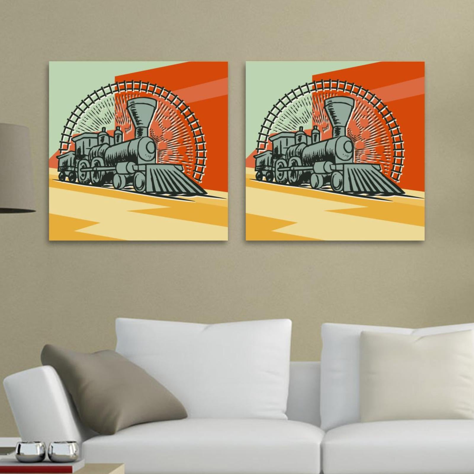 OWNSERIES Vintage Locomotive Pattern 2PC Canvas Wall Art Paintings for ...
