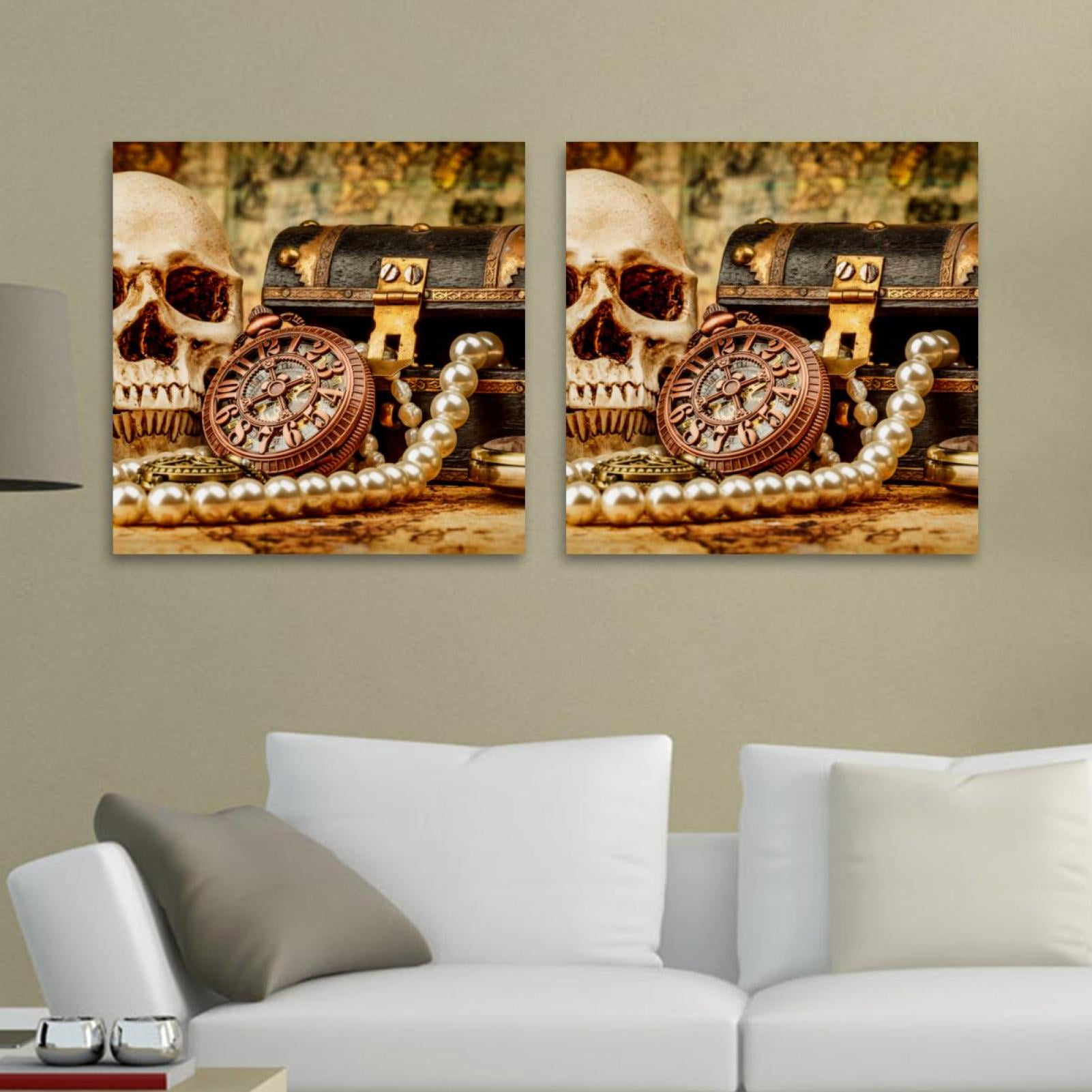 OWNSERIES Vintage Nautical Skull Treasure Pattern 2PC Canvas Wall Art ...