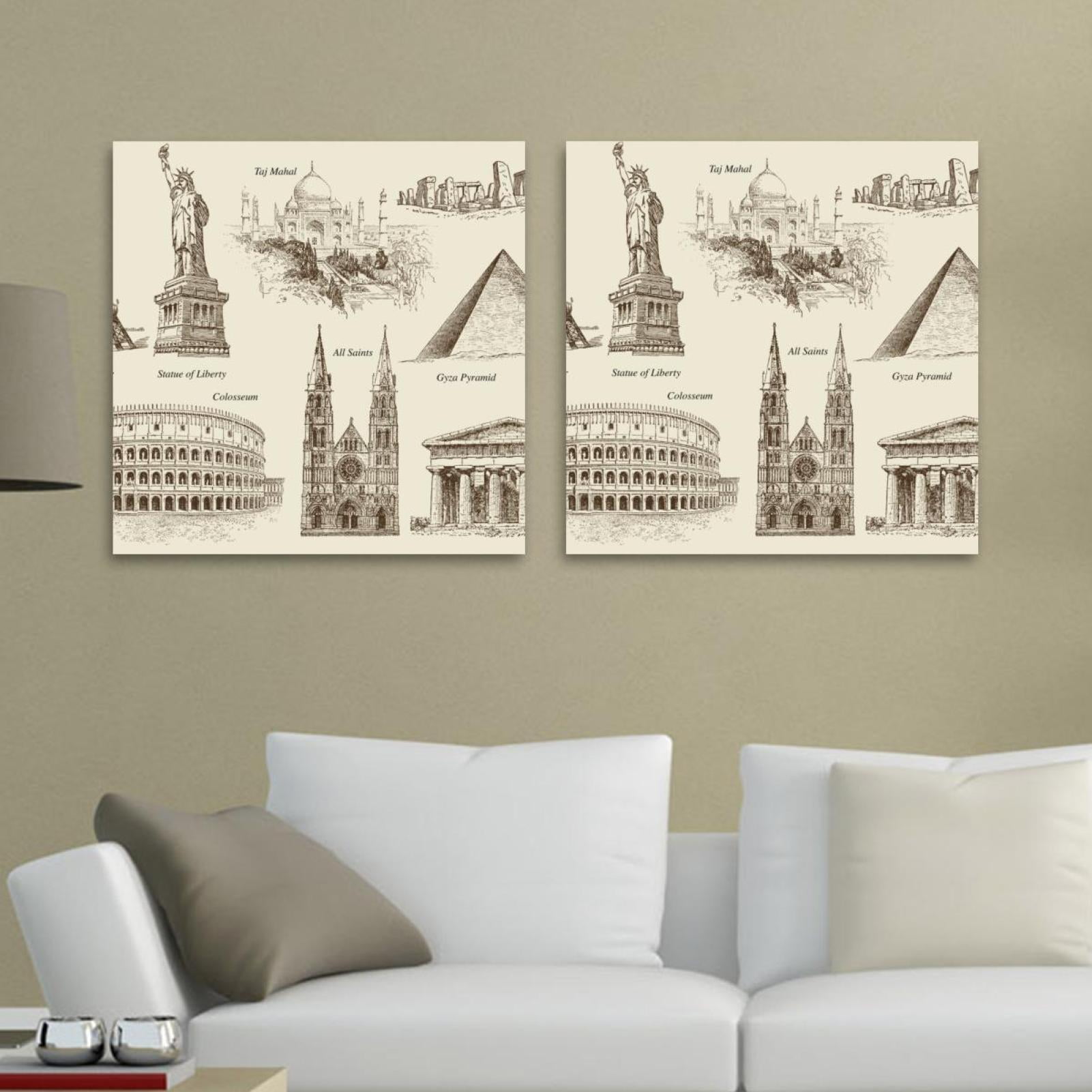 OWNSERIES Vintage Old Style Monuments Places of Interest Pattern 2PC ...