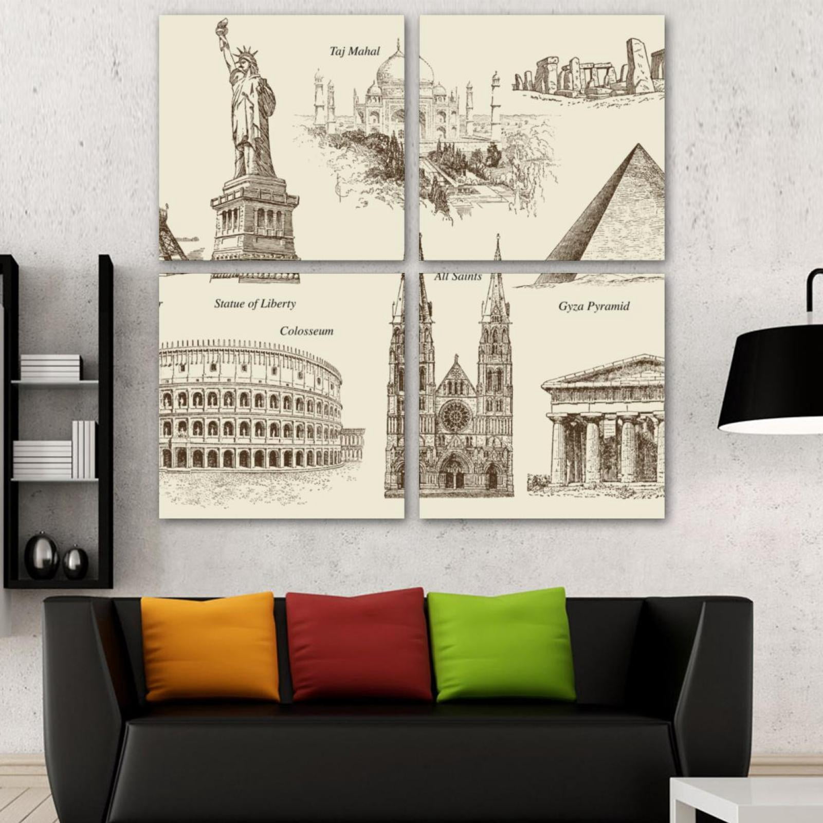 OWNSERIES Vintage Old Style Monuments Places of Interest Pattern 4PC ...
