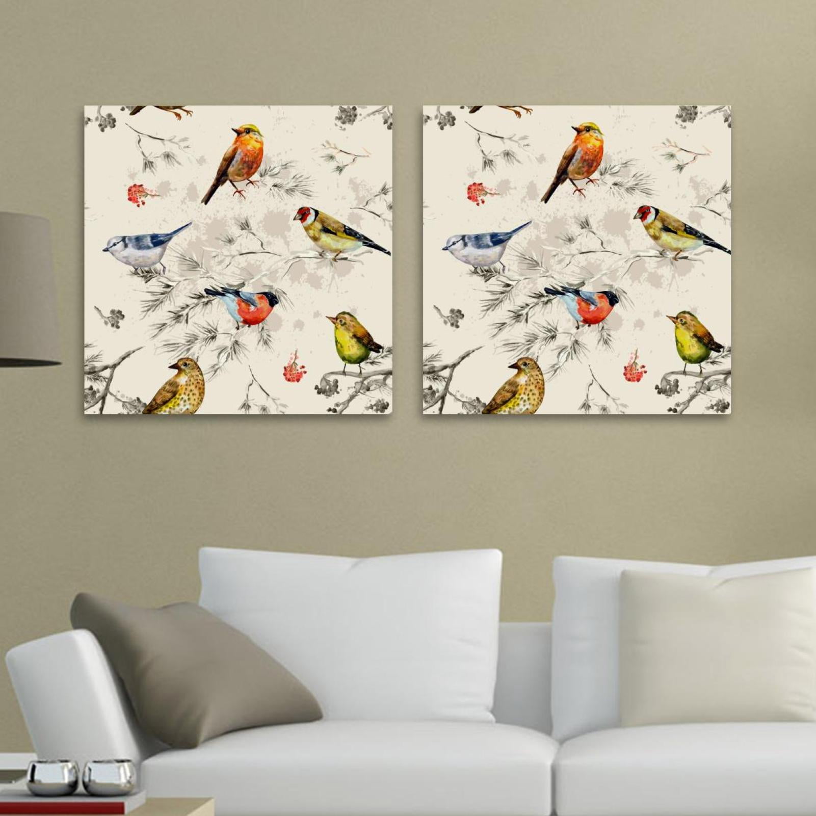 OWNSERIES Vintage Retro Birds Floral Pattern 2PC Canvas Wall Art ...