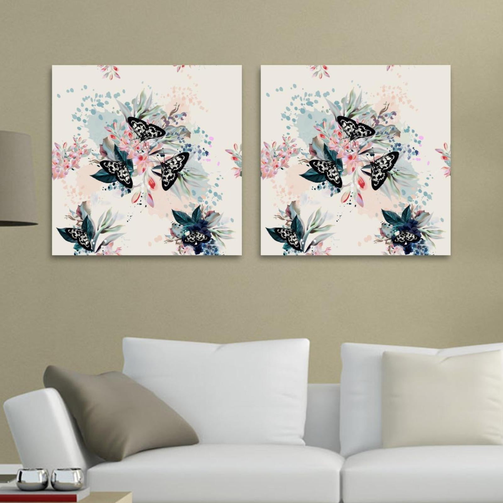 OWNSERIES Vintage Retro Butterfly Floral Pattern 2PC Canvas Wall Art ...
