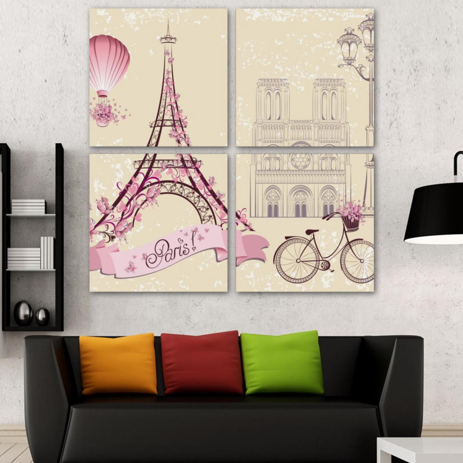 OWNSERIES Vintage Retro Paris Eiffel Tower Bicycle Pattern 4PC ...