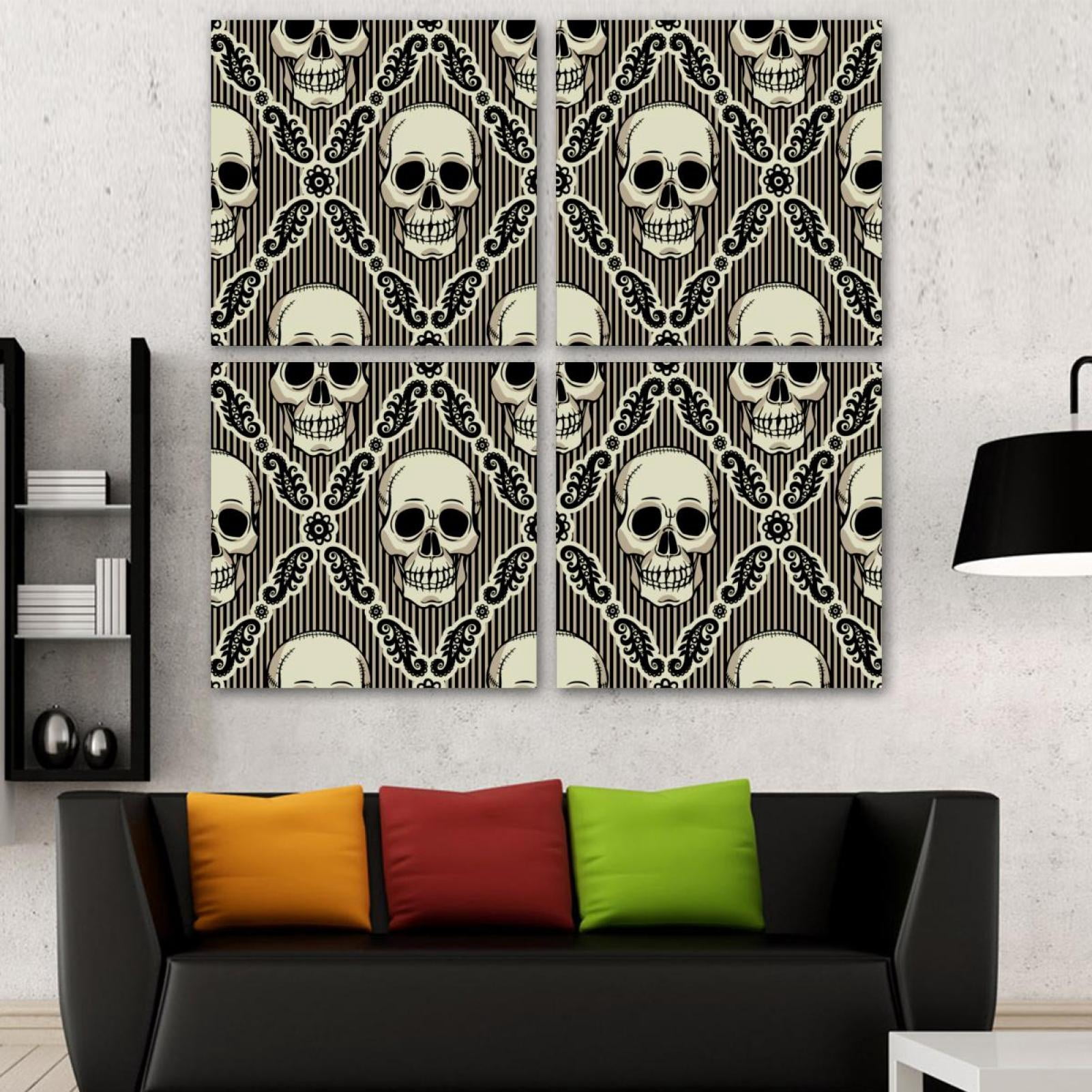 OWNSERIES Vintage Skull Pattern 4PC Frameless Canvas Wall Art Paintings ...