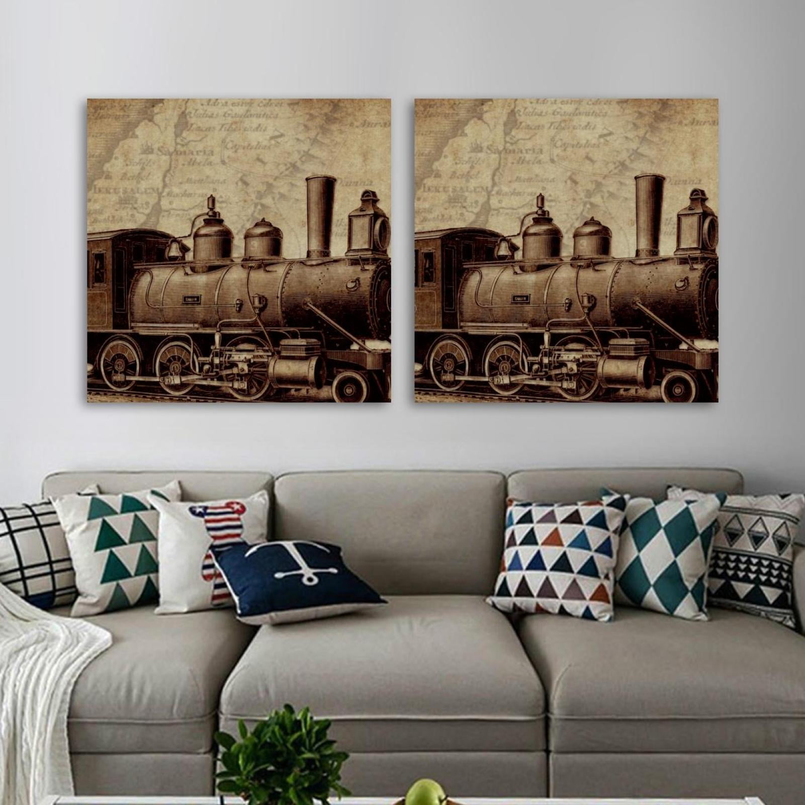 OWNSERIES Vintage Steam Locomotive Train Pattern 2PC Canvas Wall Art ...