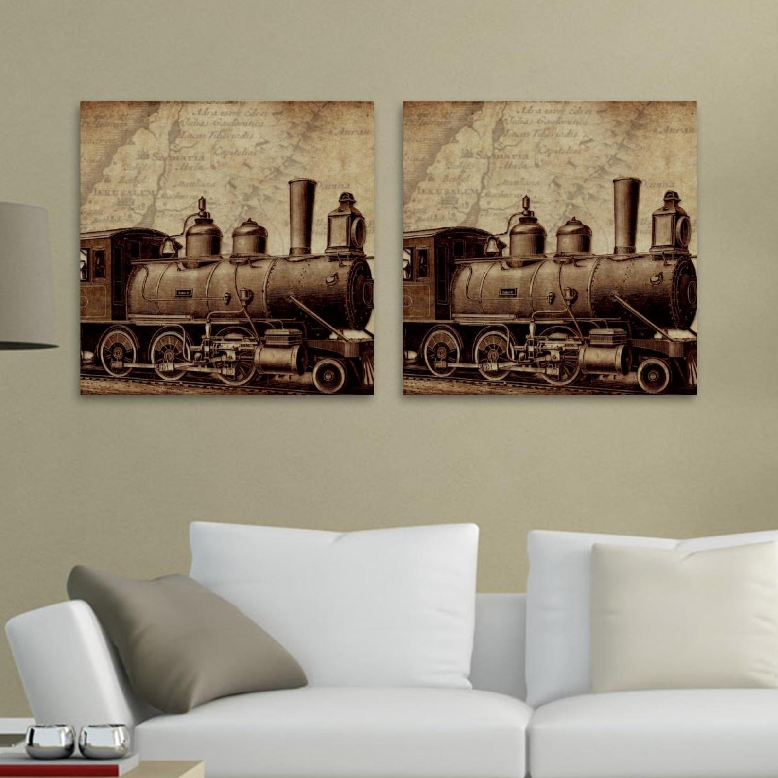 OWNSERIES Vintage Steam Locomotive Train Pattern 2PC Canvas Wall Art ...