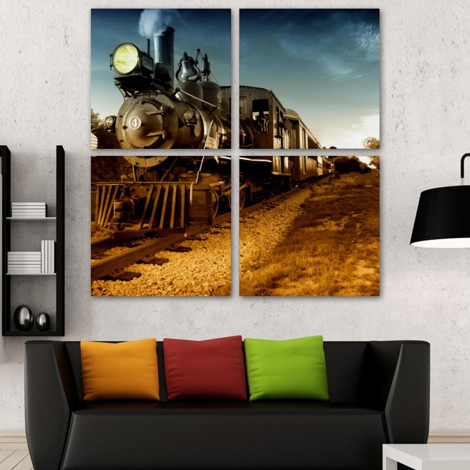 OWNSERIES Vintage Train Steam Locomotive Pattern 4PC Frameless Canvas ...