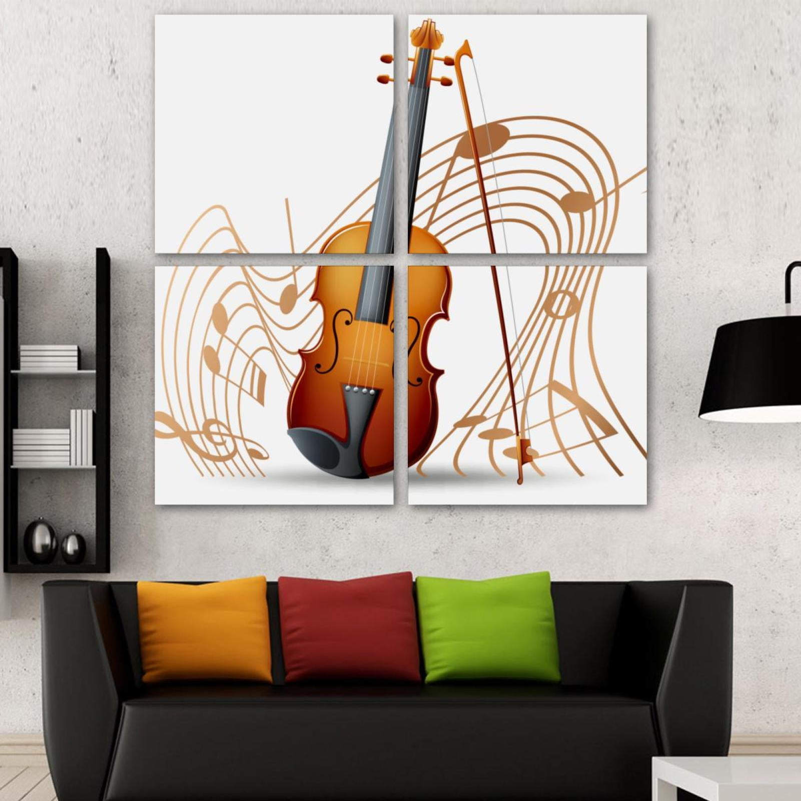 OWNSERIES Violin with Music Notes Pattern 4PC Frameless Canvas Wall Art ...