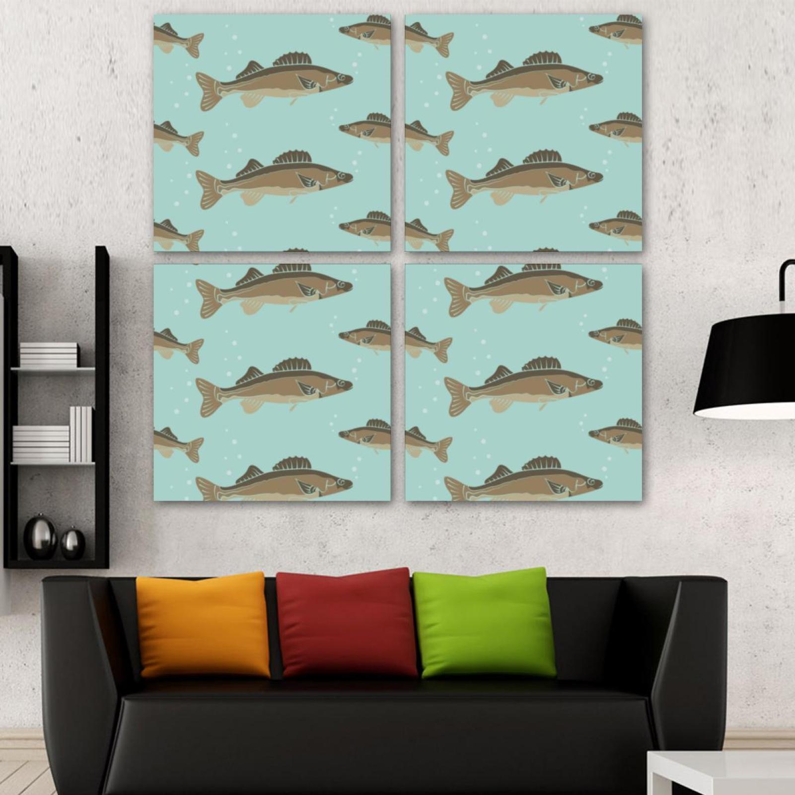 OWNSERIES Walleye Fishes Pattern Pattern 4PC Frameless Canvas Wall Art ...