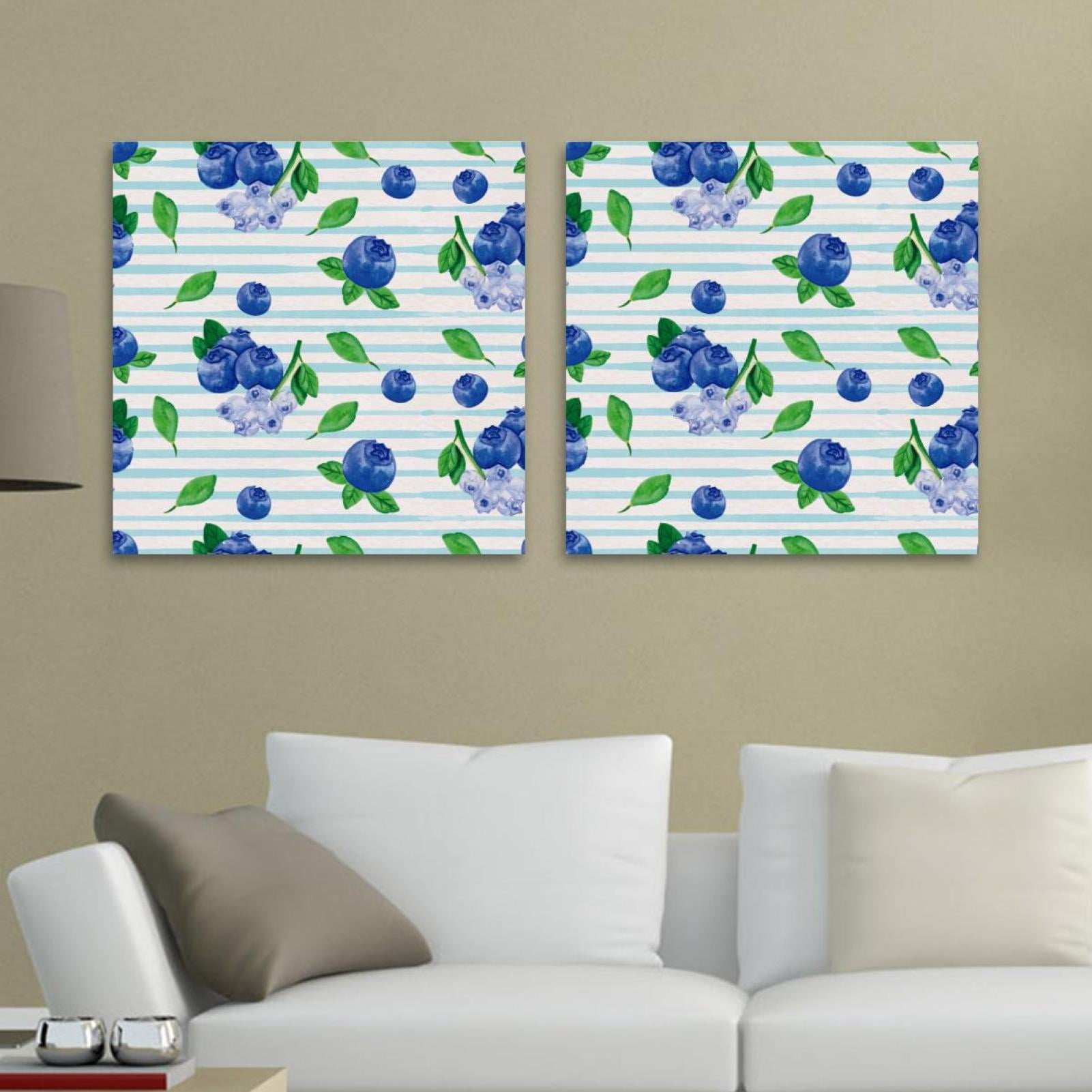 OWNSERIES Watercolor Blue Floral Striped Pattern 2PC Canvas Wall Art ...
