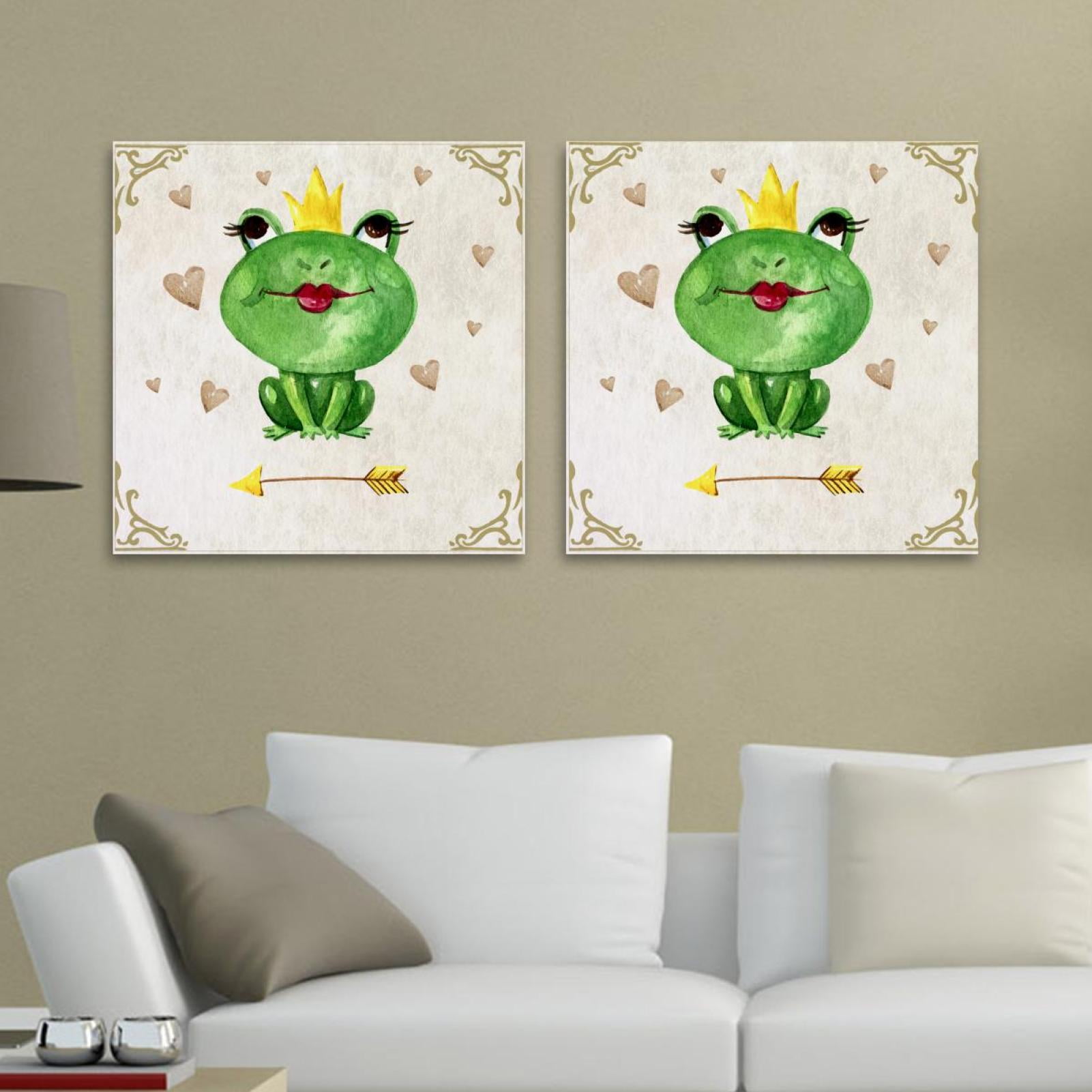 OWNSERIES Watercolor Cute Frog Pattern 2PC Canvas Wall Art Paintings ...