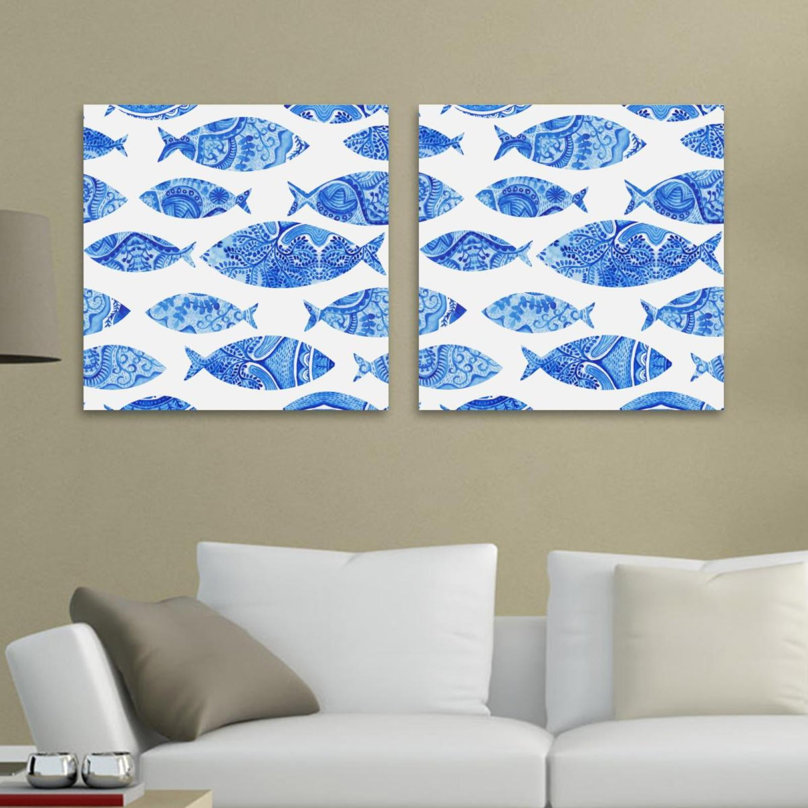 OWNSERIES Watercolor Painting Fish Pattern 2PC Canvas Wall Art ...