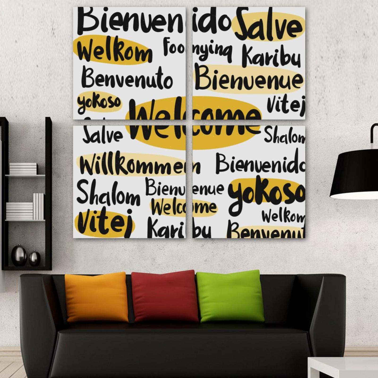 OWNSERIES Welcome Different Language Pattern 4PC Frameless Canvas Wall ...