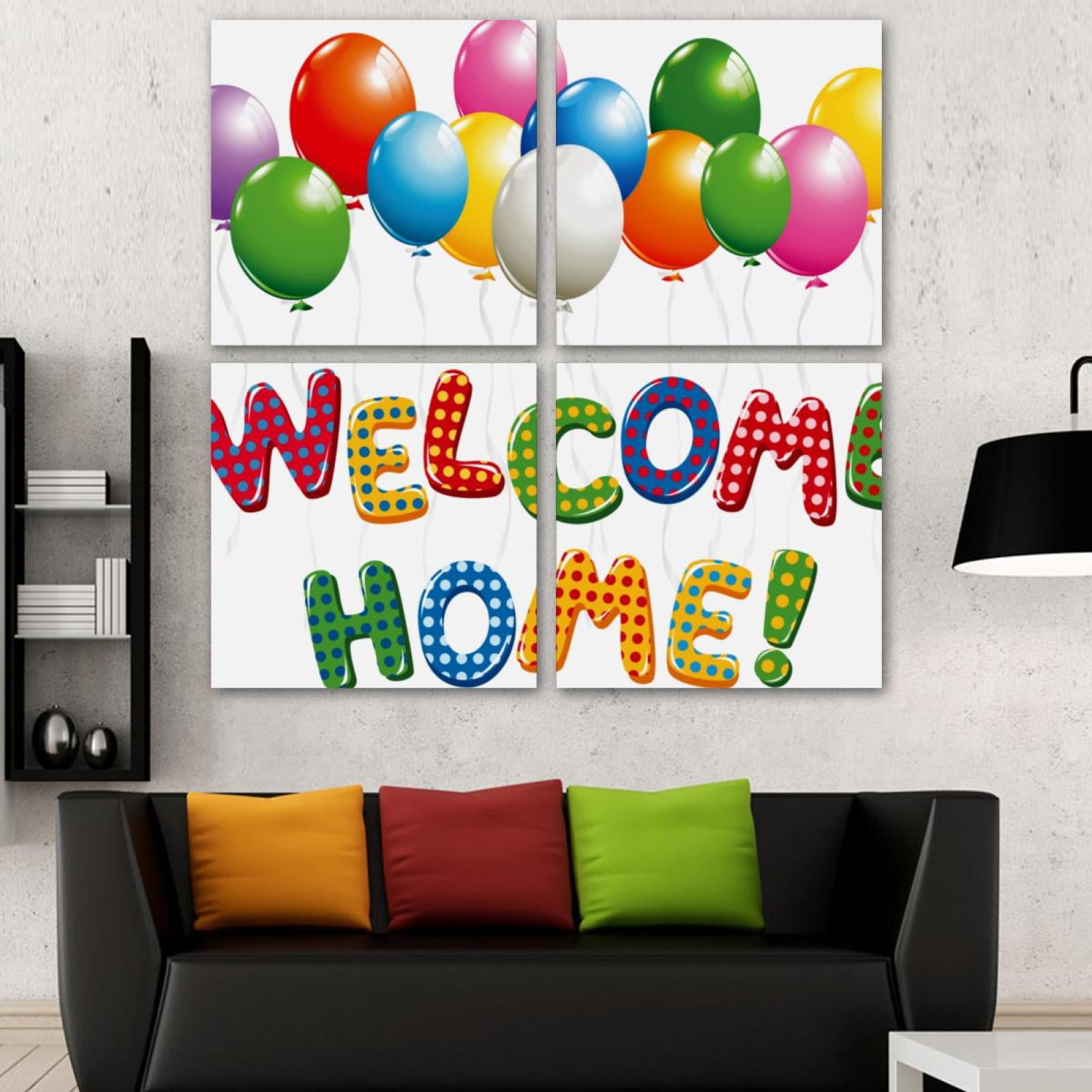 OWNSERIES Welcome Home Pattern 4PC Frameless Canvas Wall Art Paintings ...