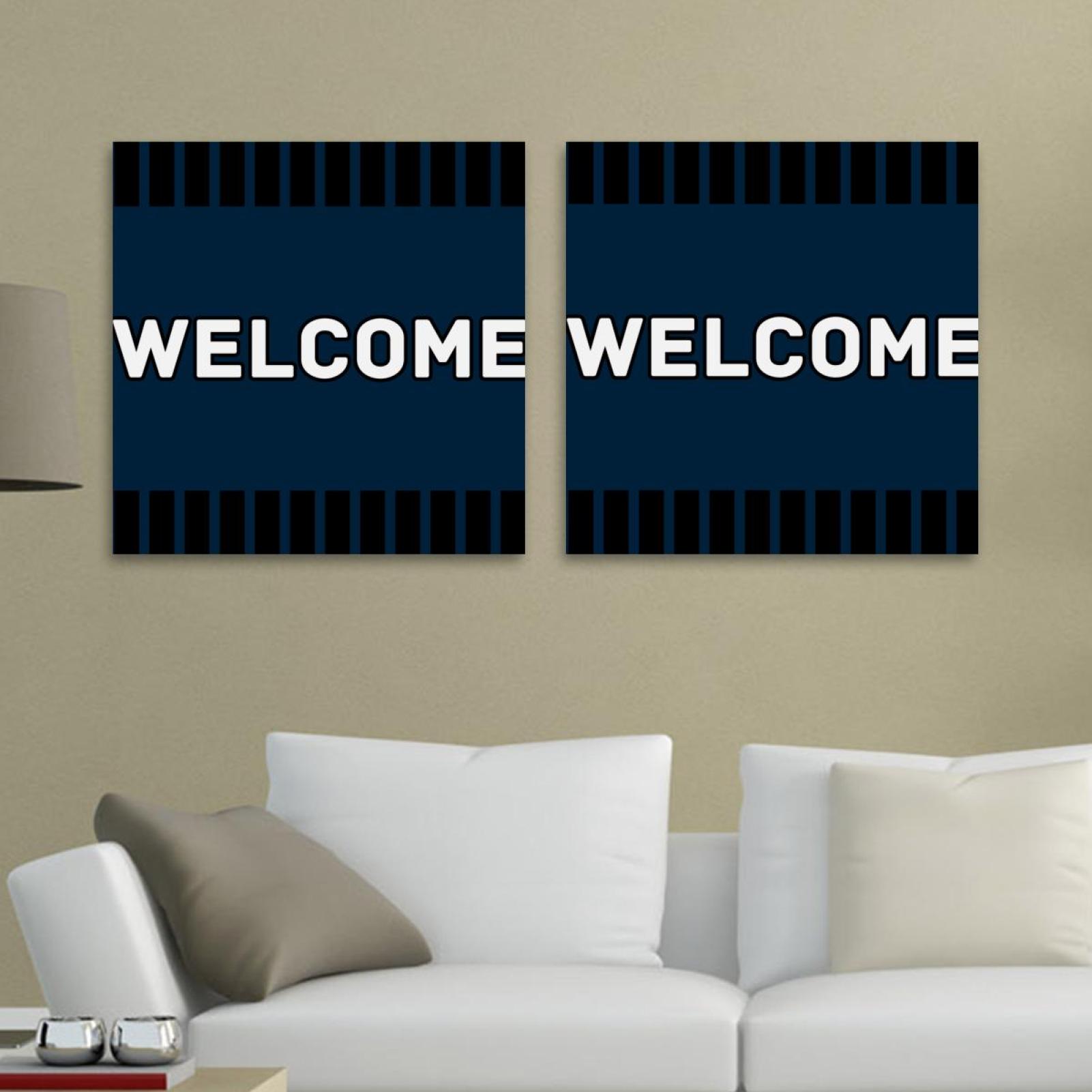 OWNSERIES Welcome Stripe Pattern 2PC Canvas Wall Art Paintings for ...
