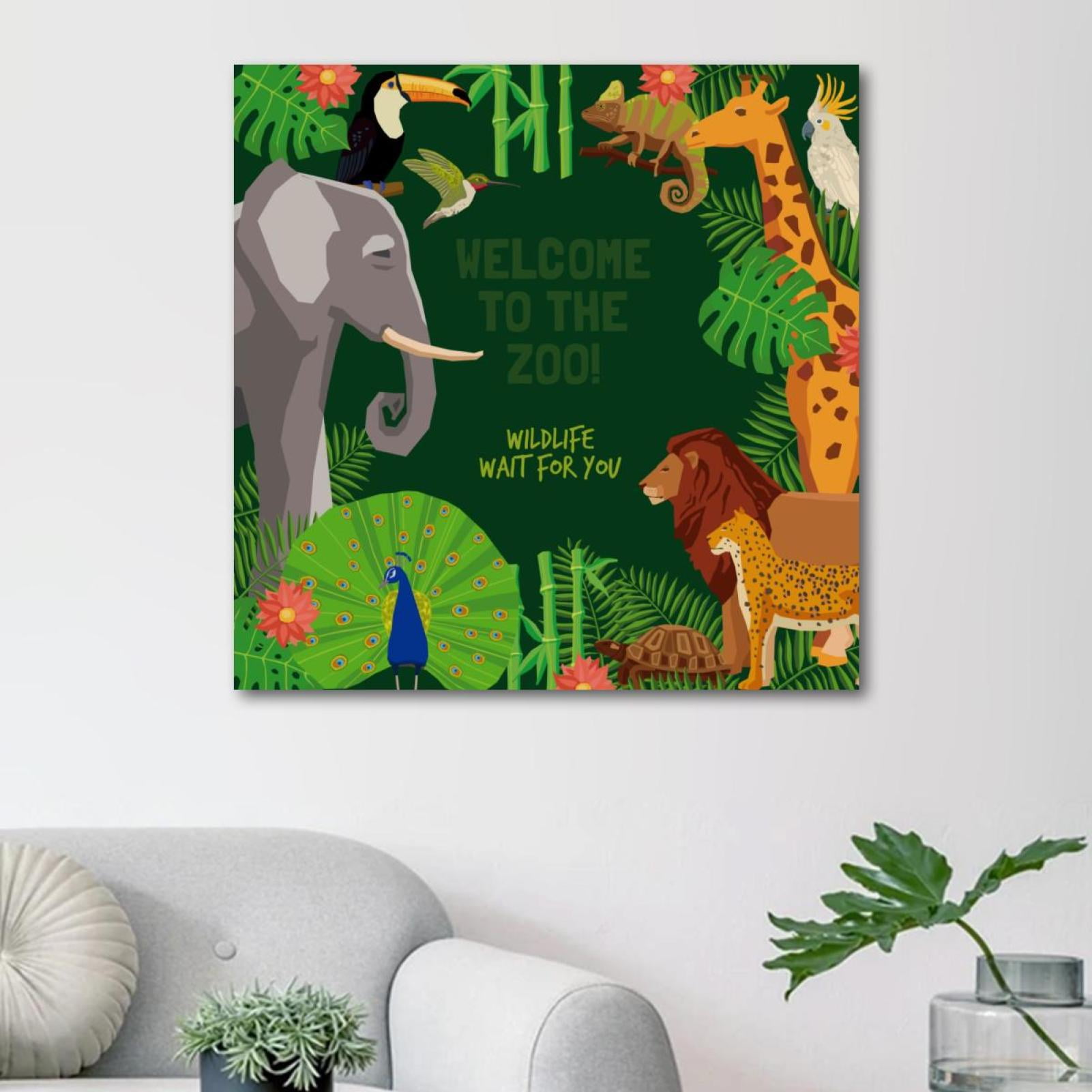 OWNSERIES Welcome To the Zoo Elephant Lion Peacock Giraffe Pattern ...