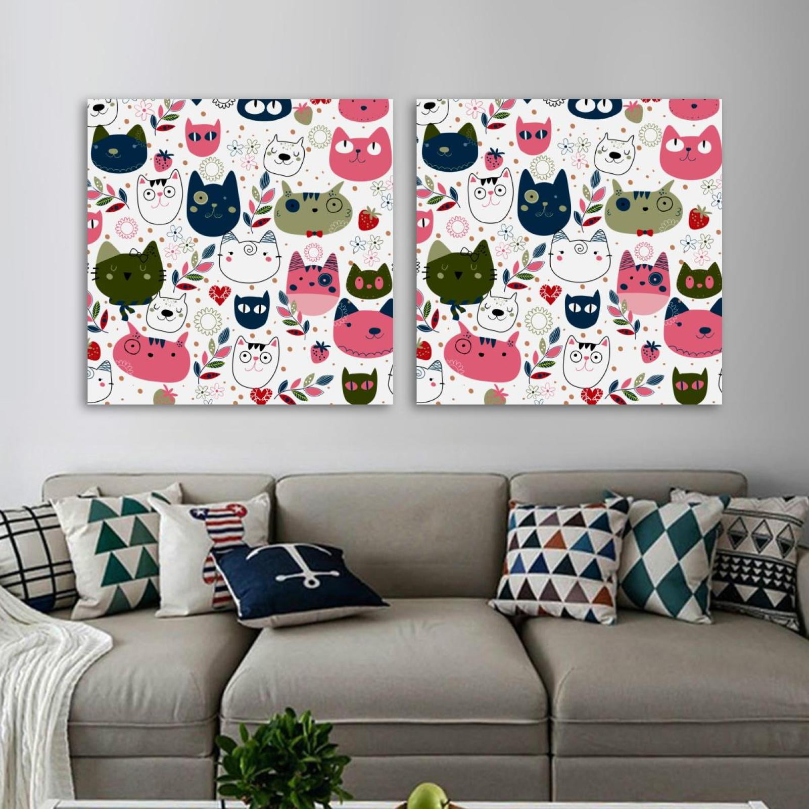 OWNSERIES White Cat Pattern 2PC Canvas Wall Art Paintings for Living ...