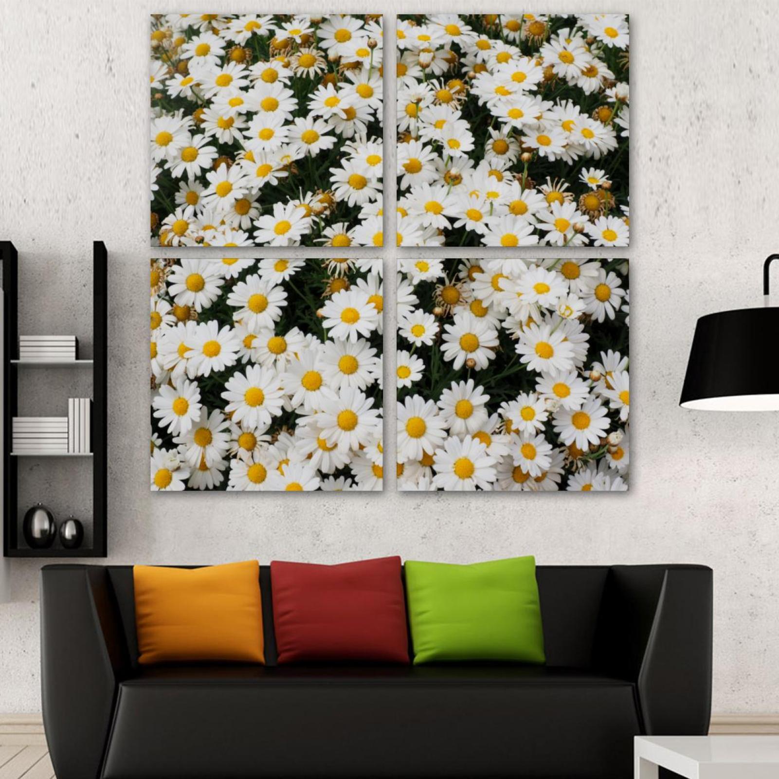 OWNSERIES White Daisies Flowers Marguerite Pattern 4PC Frameless Canvas Wall Art Paintings for ...