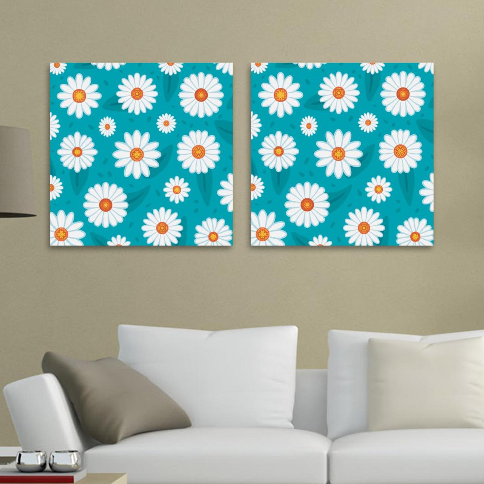 OWNSERIES White Daisy Flower Blue Background Pattern 2PC Canvas Wall ...