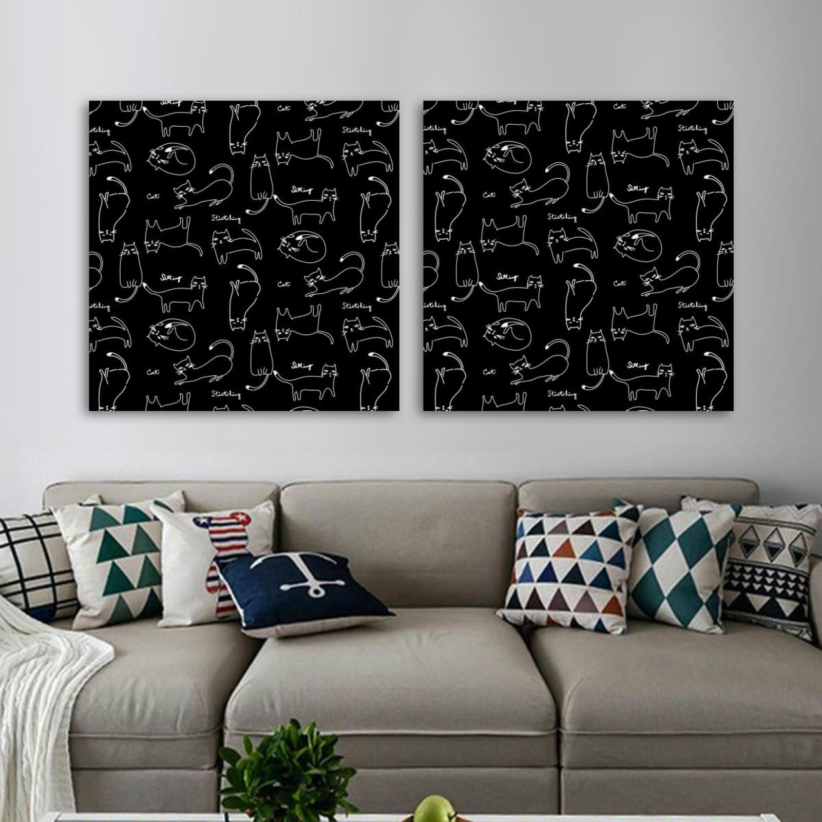 OWNSERIES White Outline Cat Pattern 2PC Canvas Wall Art Paintings for ...