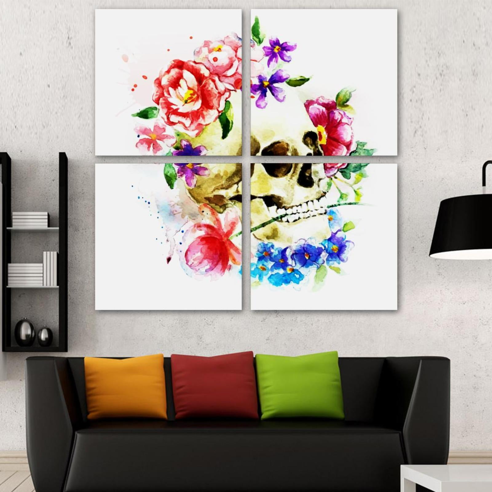OWNSERIES White Skull Bone Pattern 4PC Frameless Canvas Wall Art ...