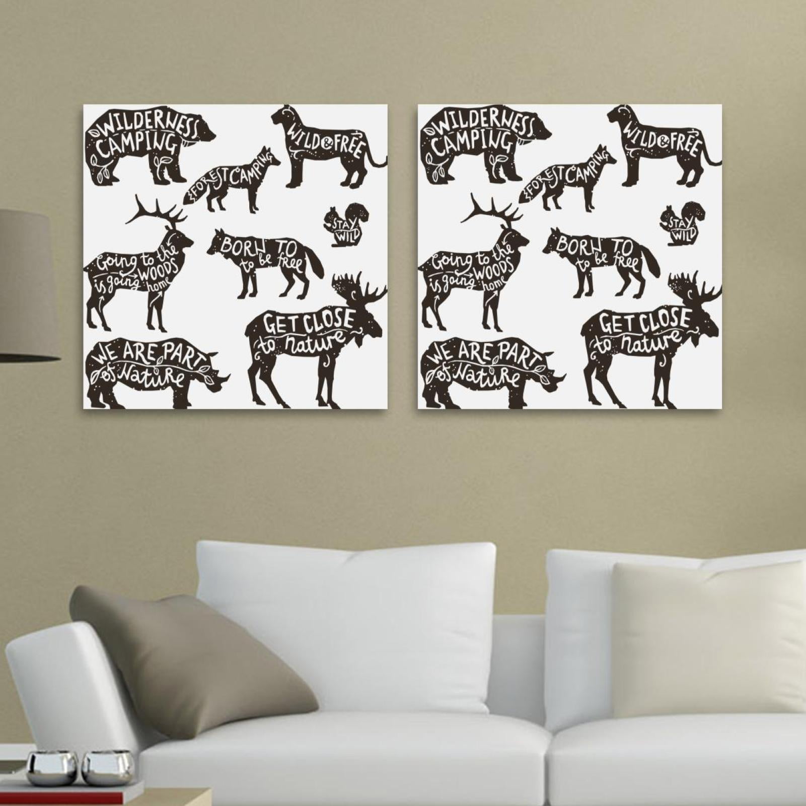 OWNSERIES Wild Animals with Lettering Pattern 2PC Canvas Wall Art ...