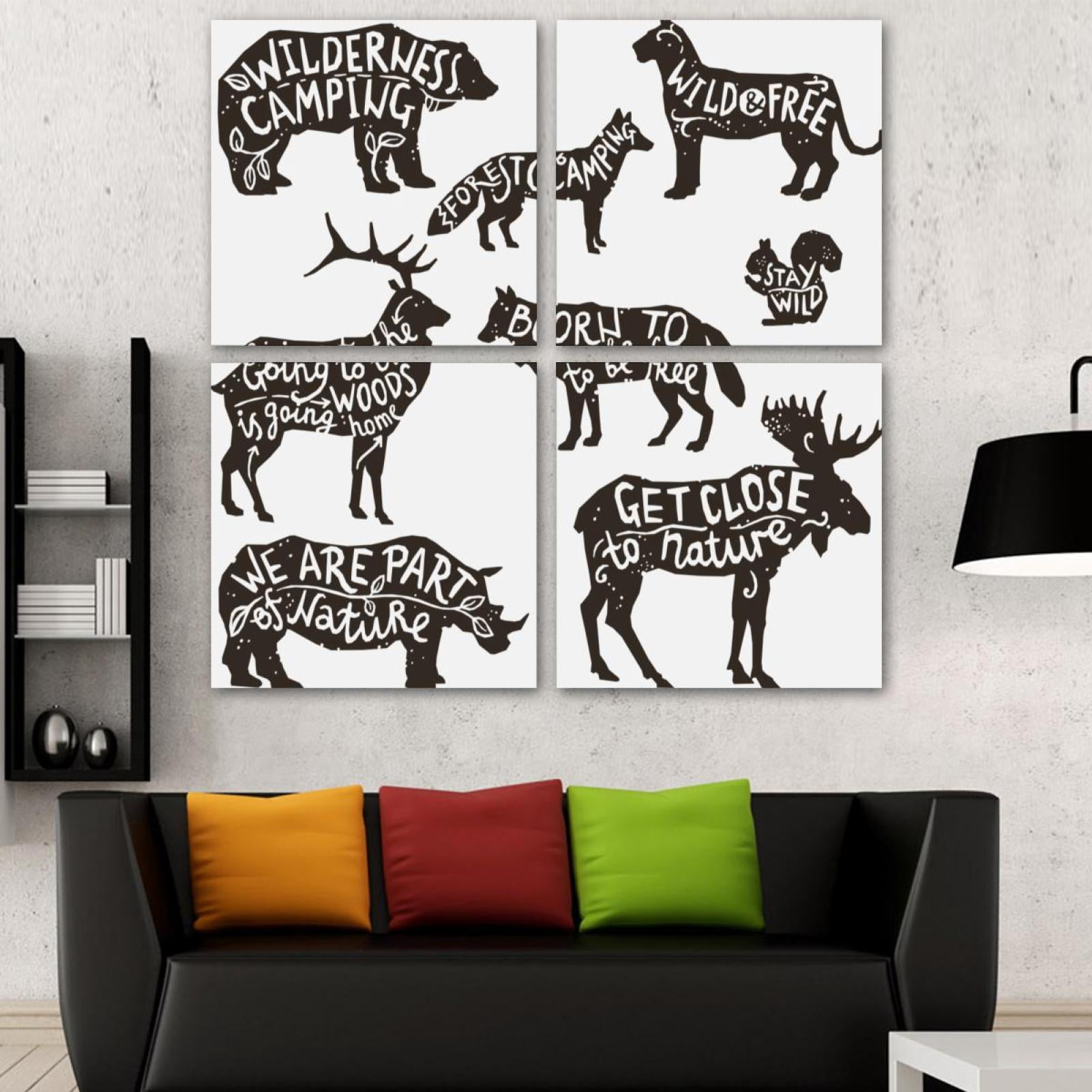 OWNSERIES Wild Animals with Lettering Pattern 4PC Frameless Canvas Wall ...
