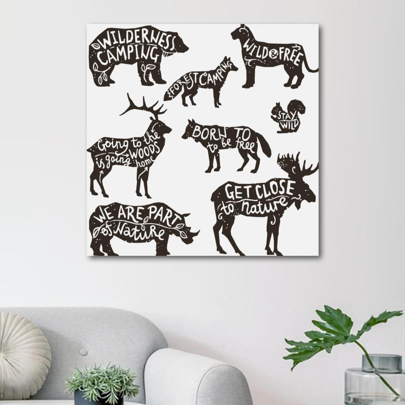 OWNSERIES Wild Animals with Lettering Pattern Canvas Wall Art Paintings ...
