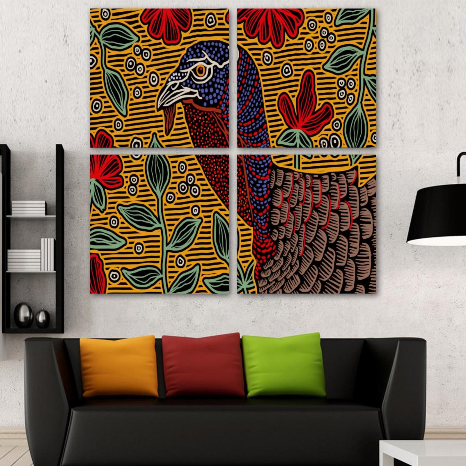 OWNSERIES Wild Turkey Abstract Red Flowers Pattern 4PC Frameless Canvas ...