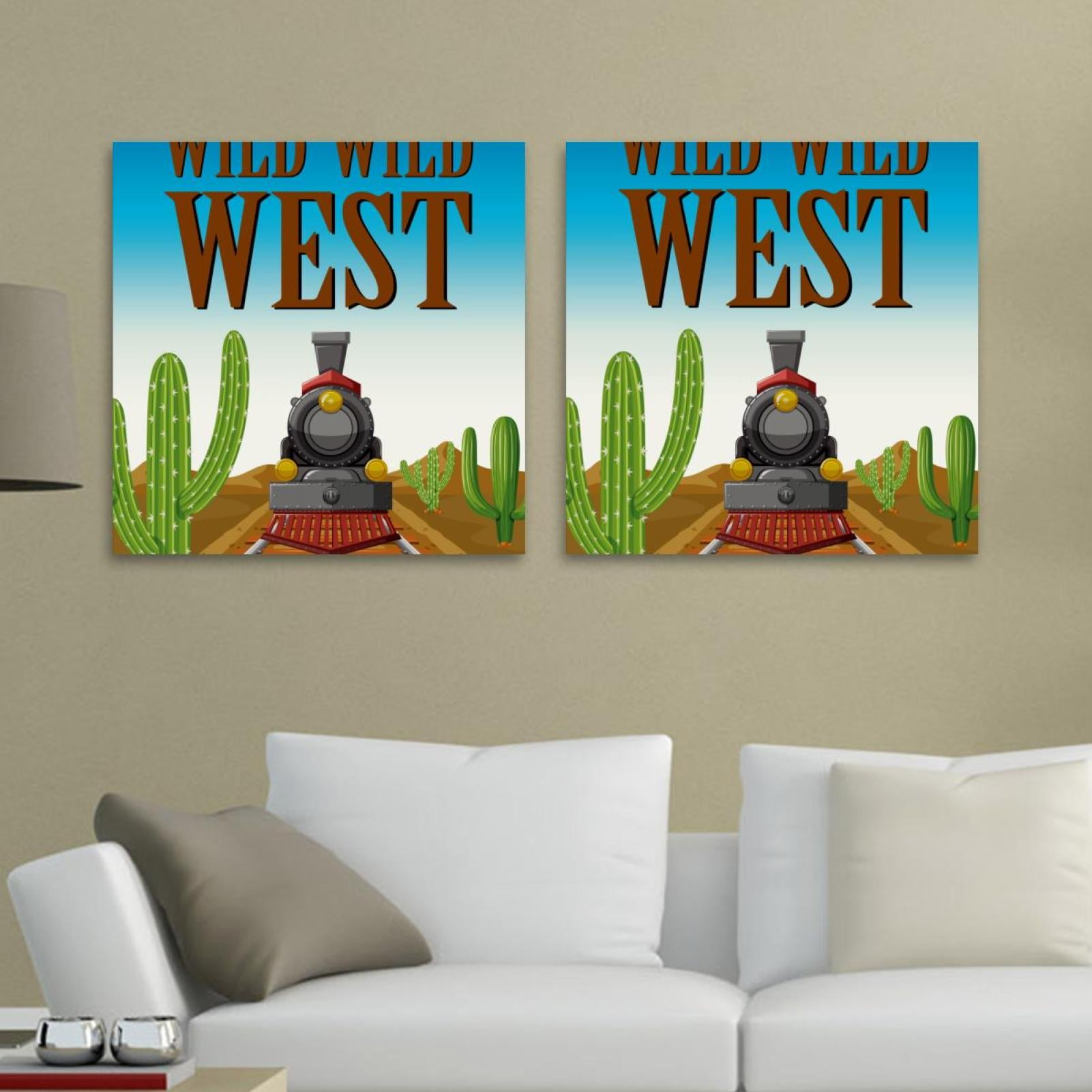 OWNSERIES Wild West Train Desert Cactus Pattern 2PC Canvas Wall Art ...