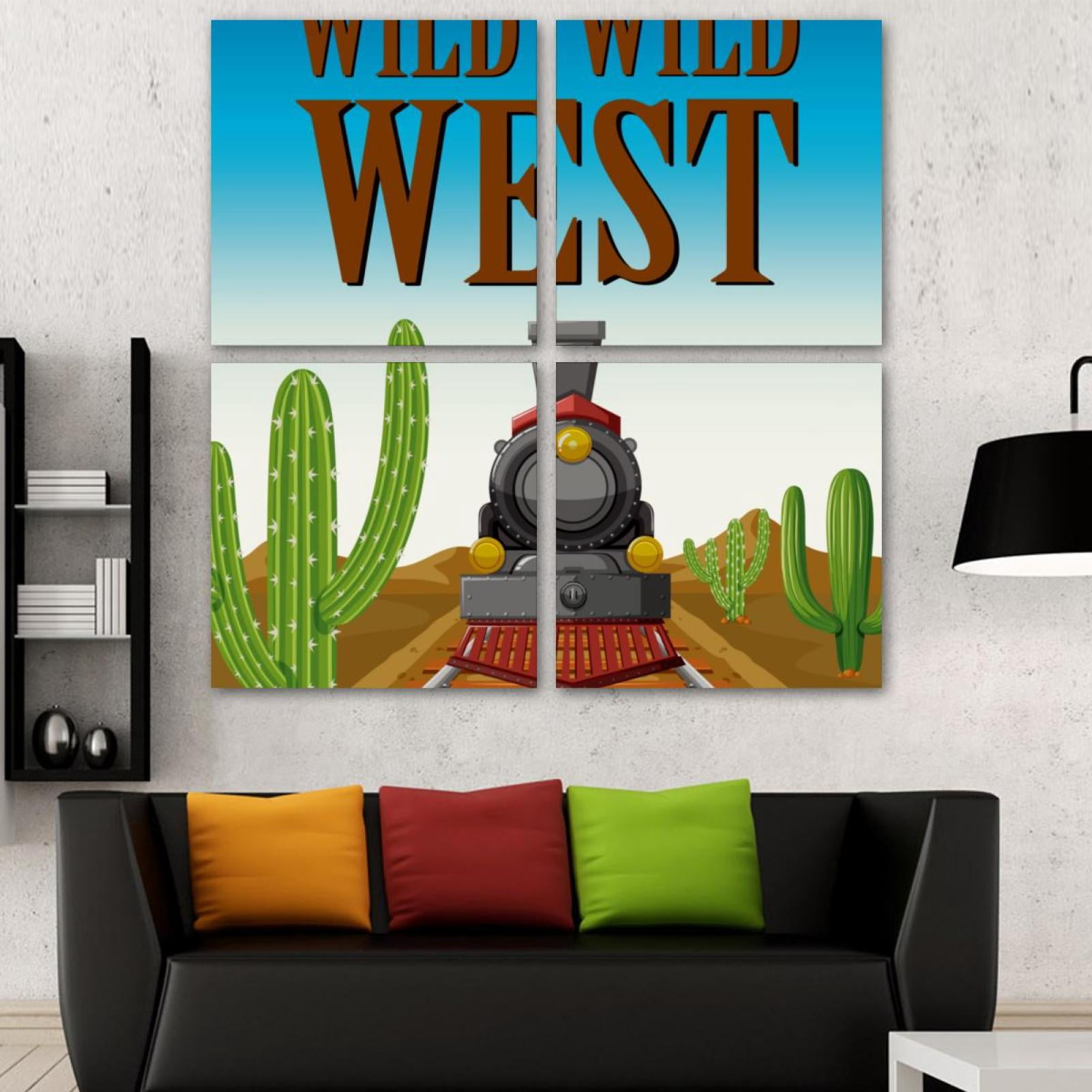 OWNSERIES Wild West Train Desert Cactus Pattern 4PC Frameless Canvas ...