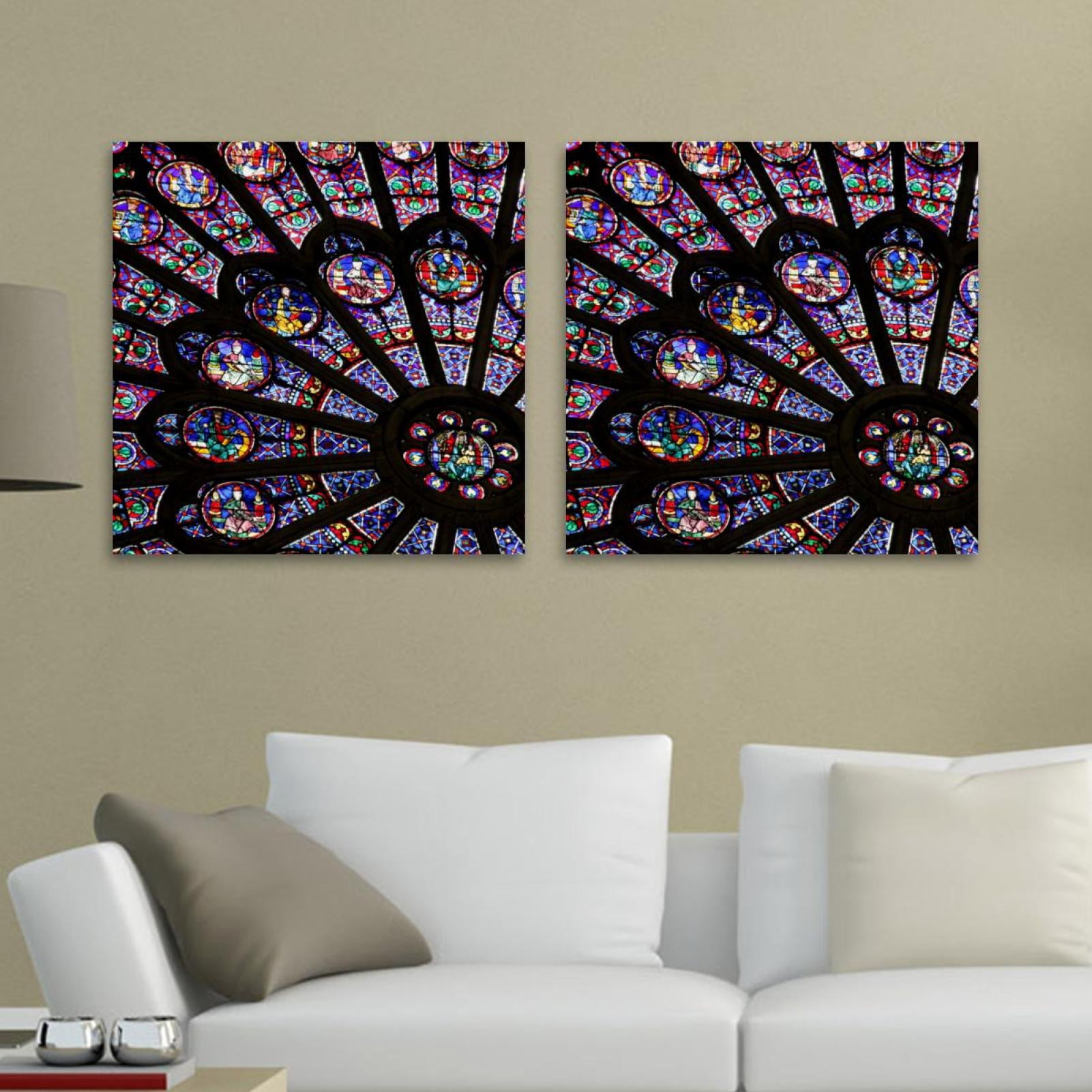 OWNSERIES Window Glass Stained Pattern 2PC Canvas Wall Art Paintings ...