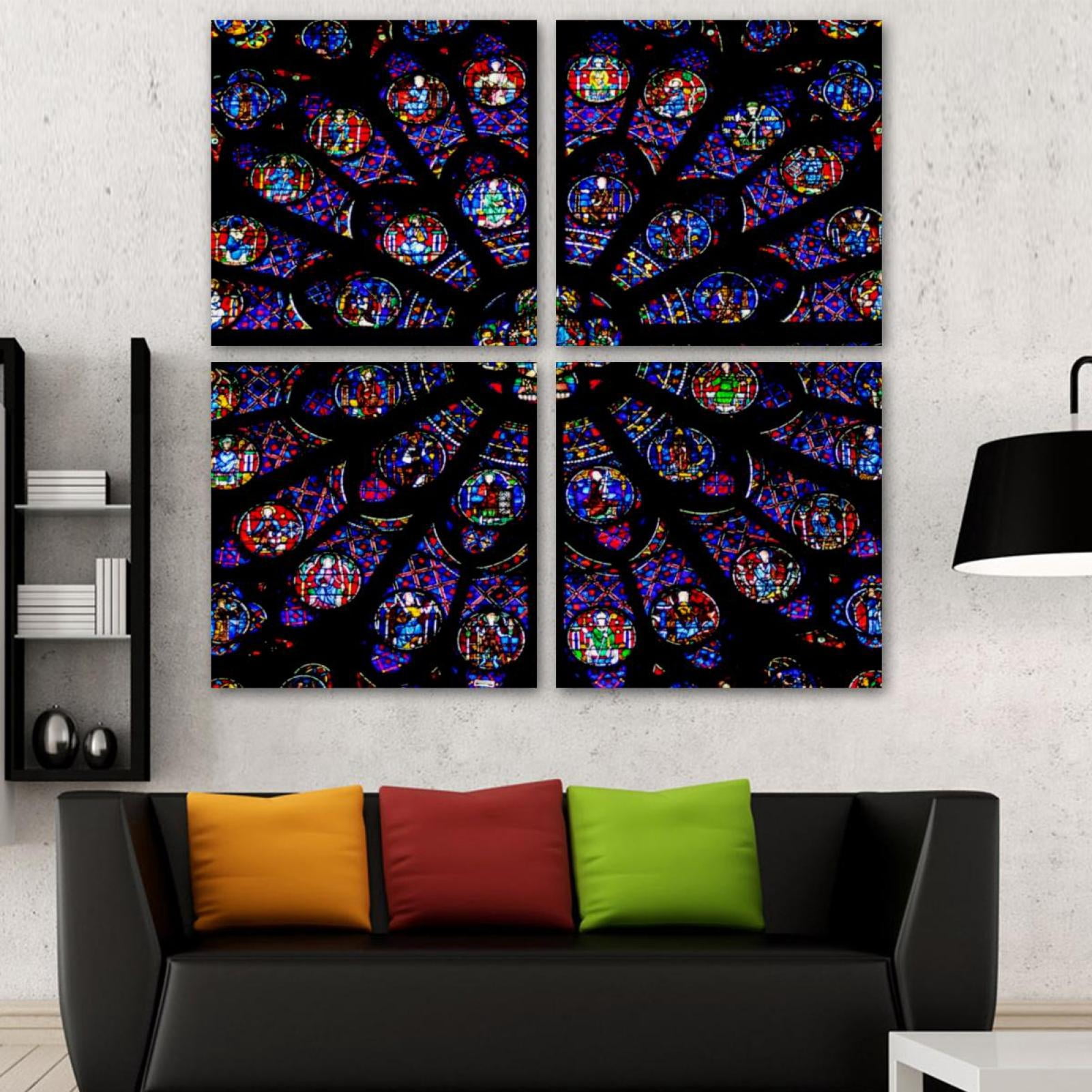 OWNSERIES Window Glass Stained Pattern 4PC Frameless Canvas Wall Art ...