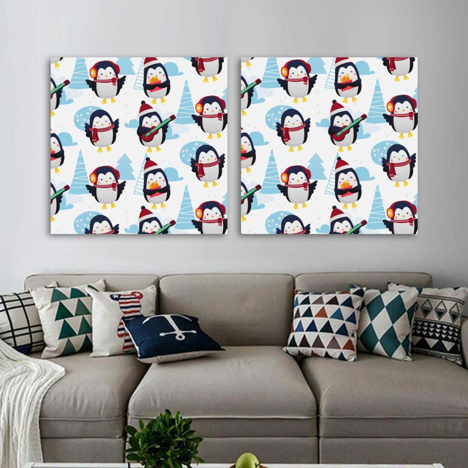 OWNSERIES Winter Penguin Pattern 2PC Canvas Wall Art Paintings for ...