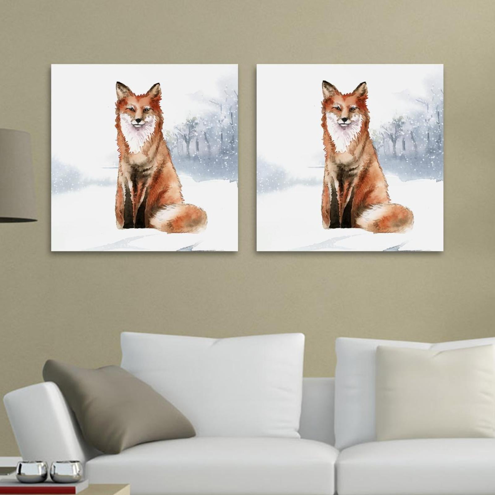 OWNSERIES Winter Snow Fox Pattern 2PC Canvas Wall Art Paintings for ...