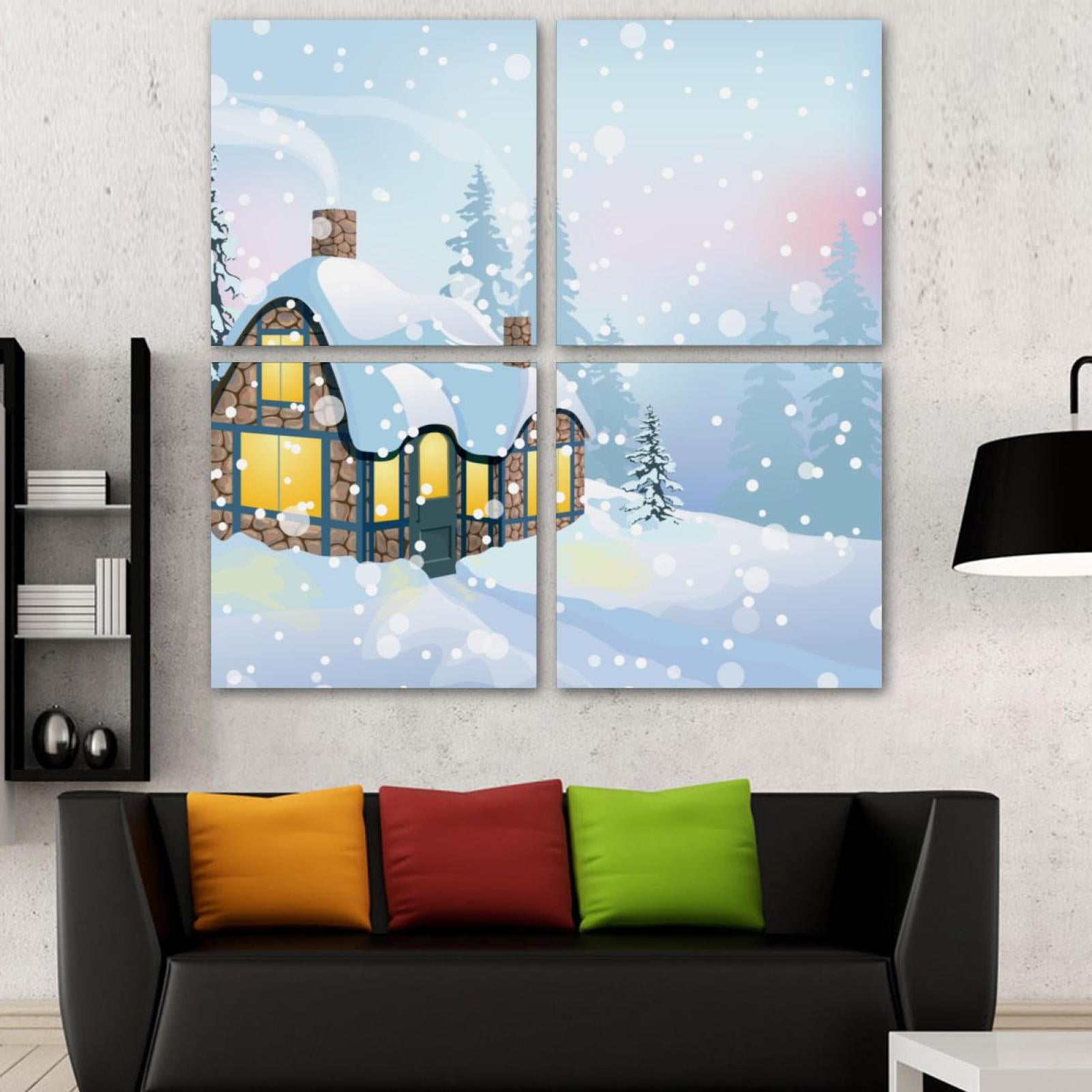 OWNSERIES Winter Snow House Pattern 4PC Frameless Canvas Wall Art ...