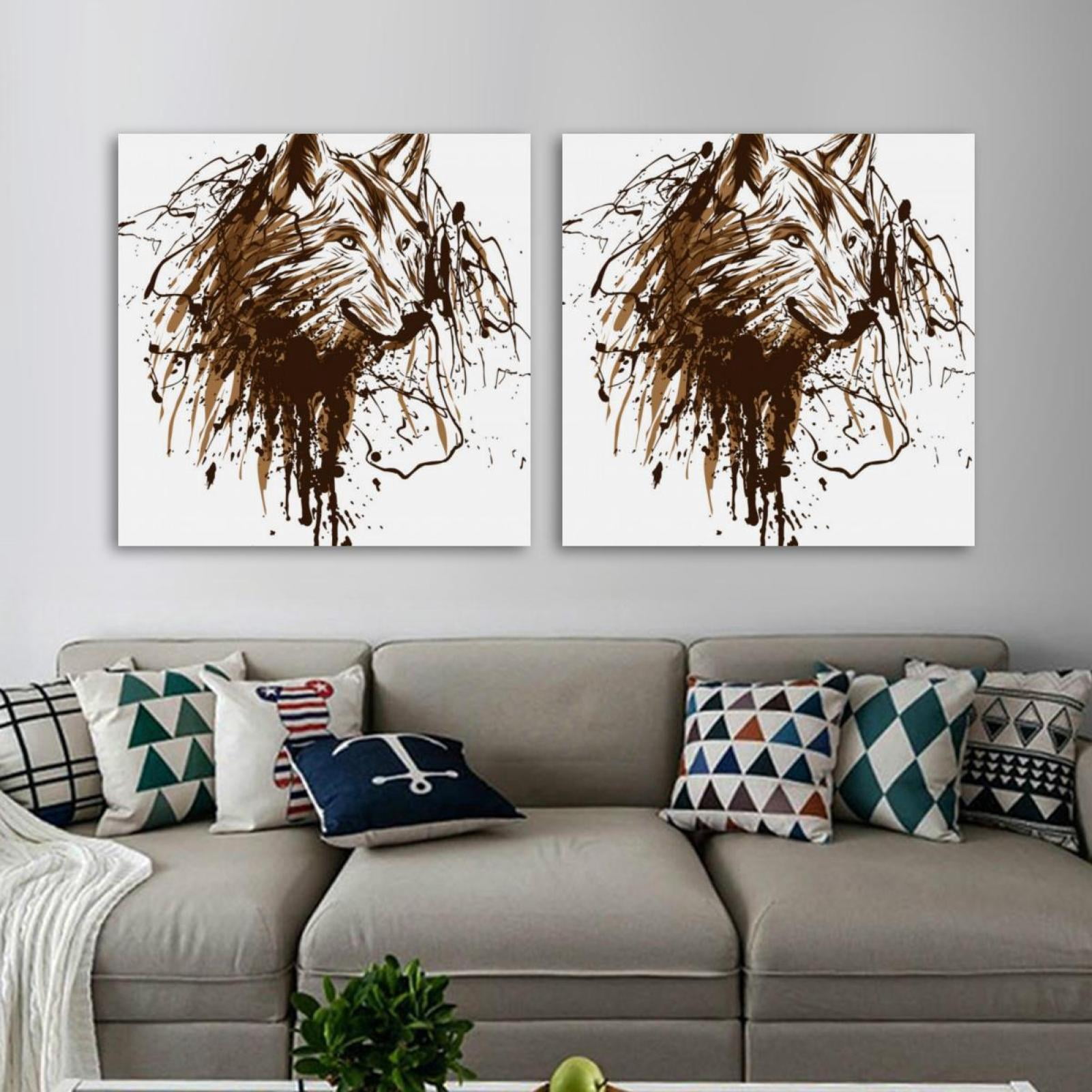 OWNSERIES Wolf Head Print Pattern 2PC Canvas Wall Art Paintings for ...