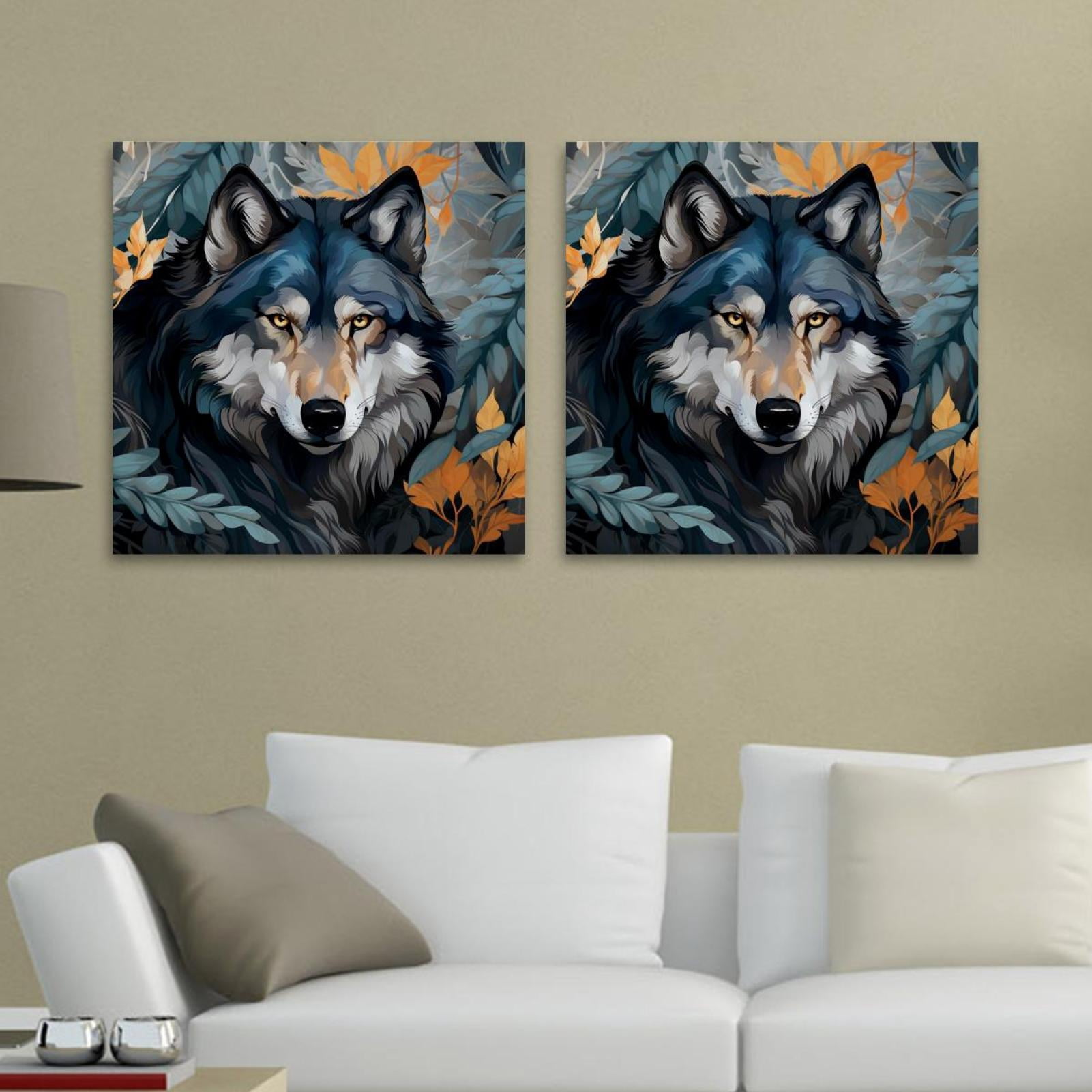 OWNSERIES Wolf Pattern 2PC Canvas Wall Art Paintings for Living Room ...