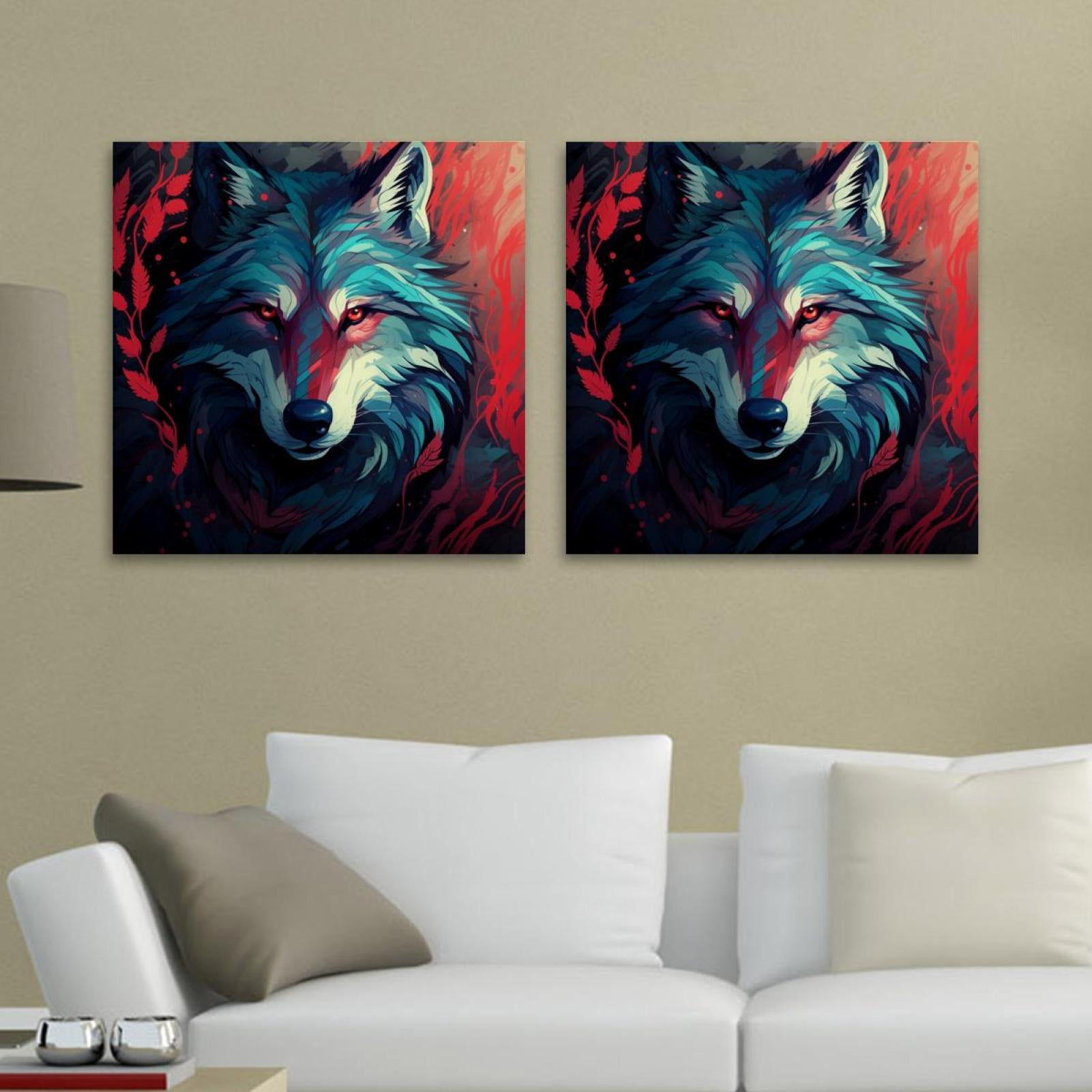 OWNSERIES Wolf Pattern 2PC Canvas Wall Art Paintings for Living Room ...