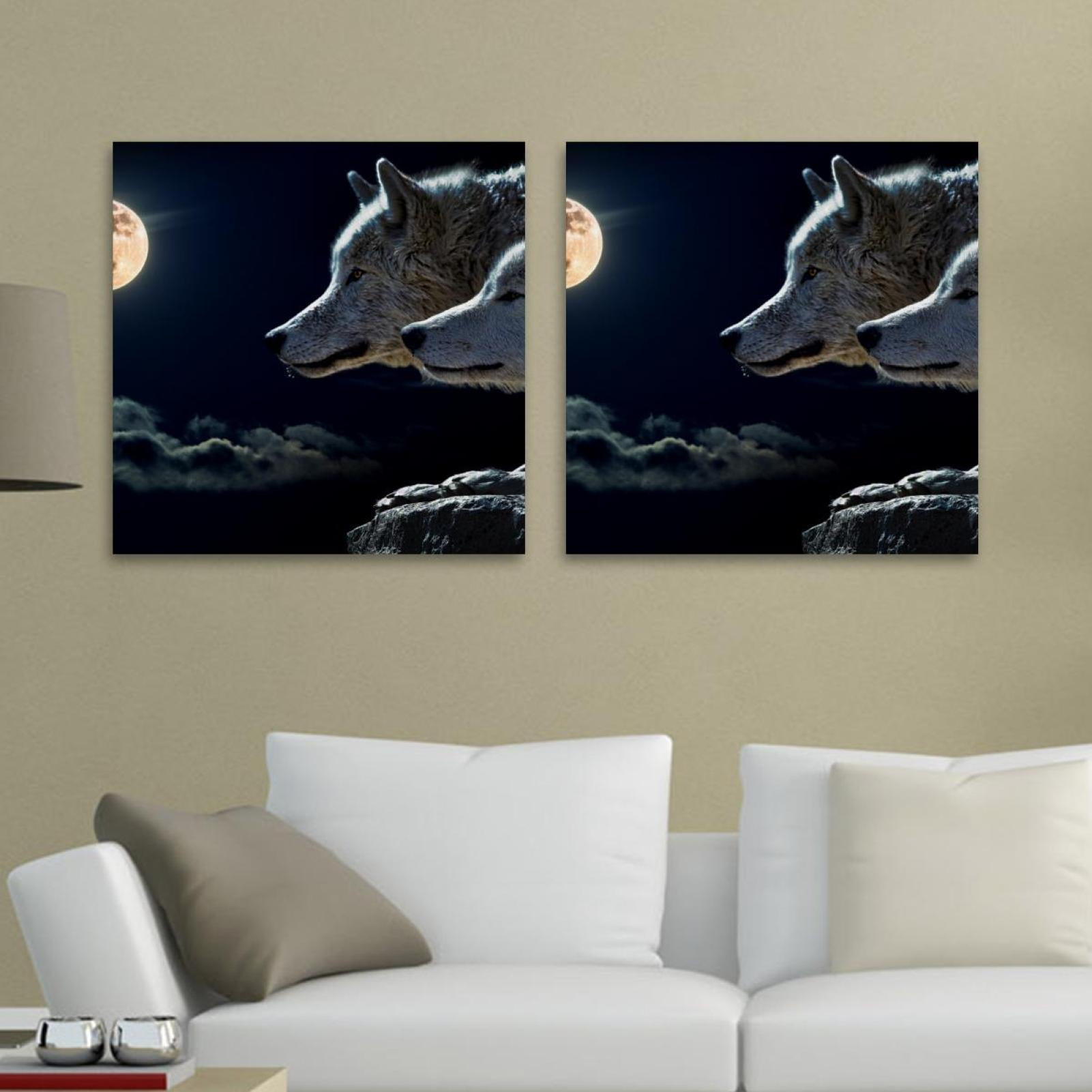 OWNSERIES Wolves Look the Moon Pattern 2PC Canvas Wall Art Paintings ...