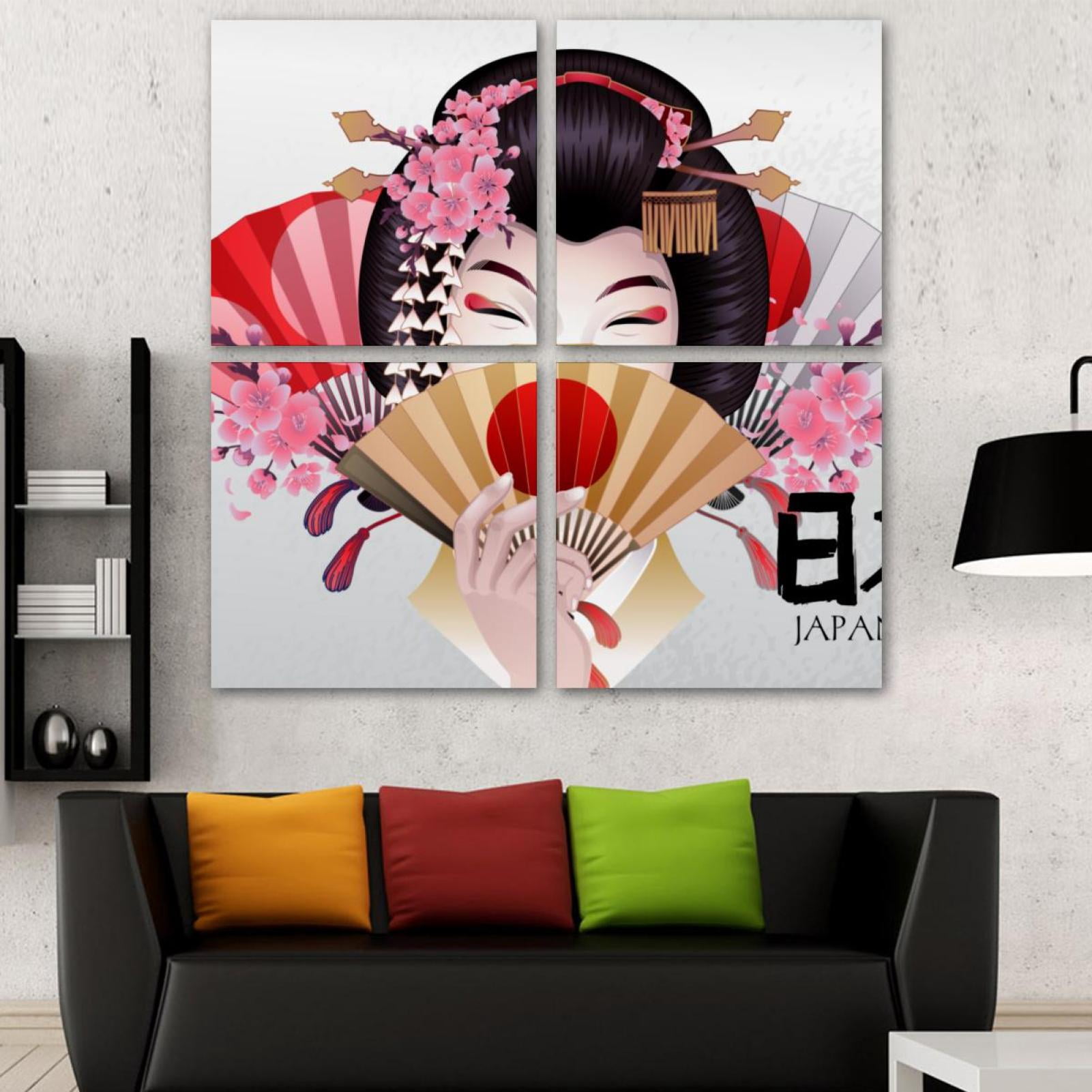 OWNSERIES Woman Japanese Pattern 4PC Frameless Canvas Wall Art ...