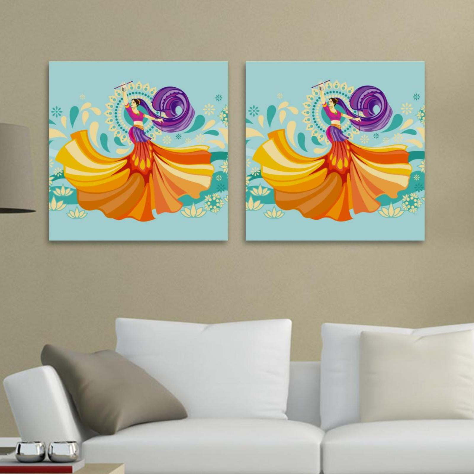 OWNSERIES Woman Playing Garba Dance Pattern 2PC Canvas Wall Art ...