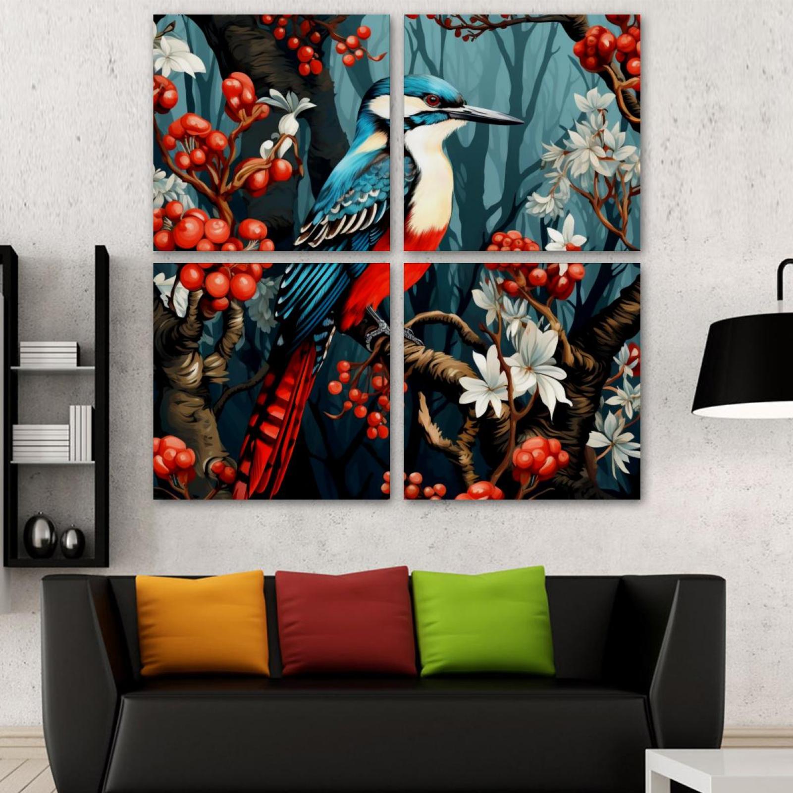 OWNSERIES Woodpecker Pattern 4PC Frameless Canvas Wall Art Paintings ...
