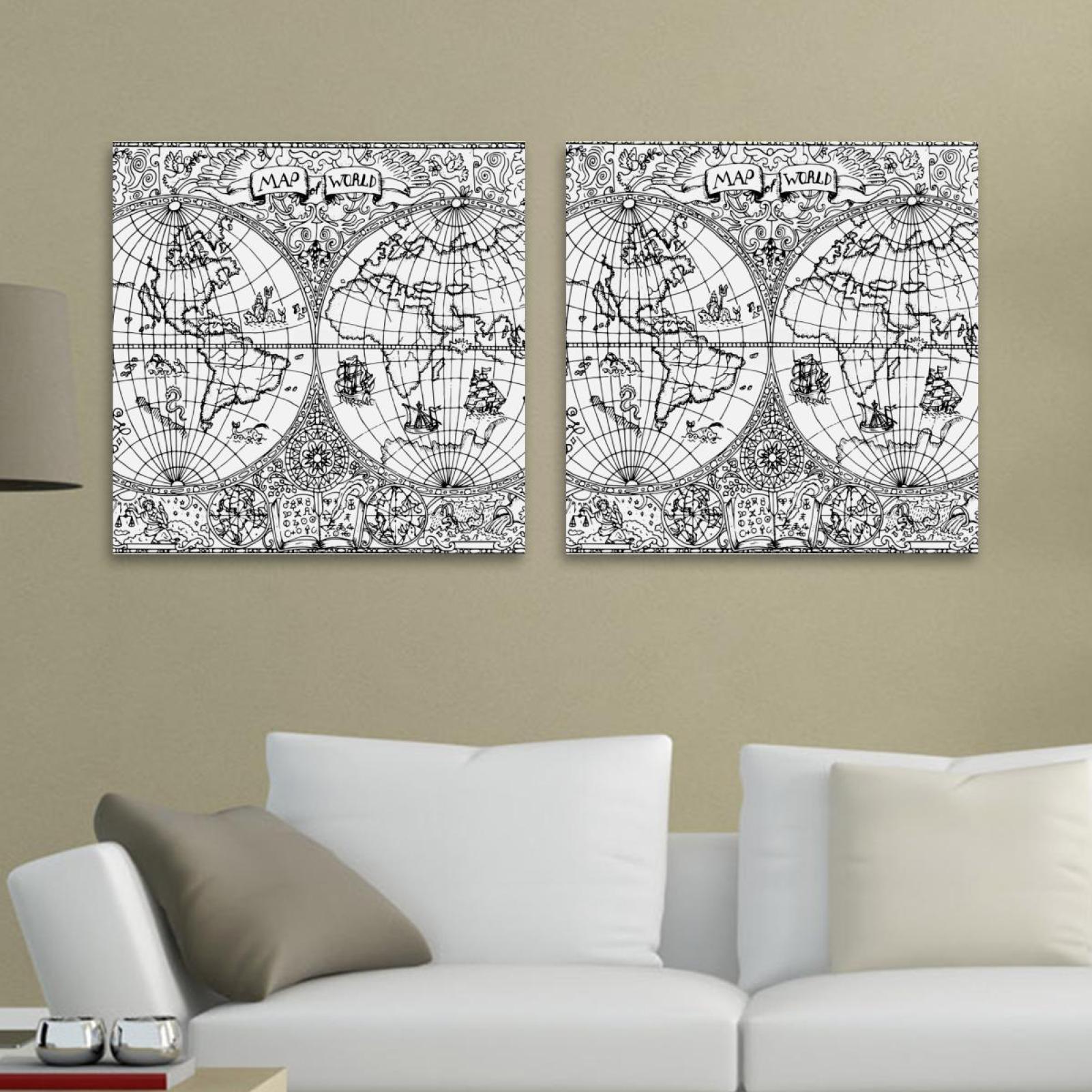 OWNSERIES Word Map Pattern 2PC Canvas Wall Art Paintings for Living ...