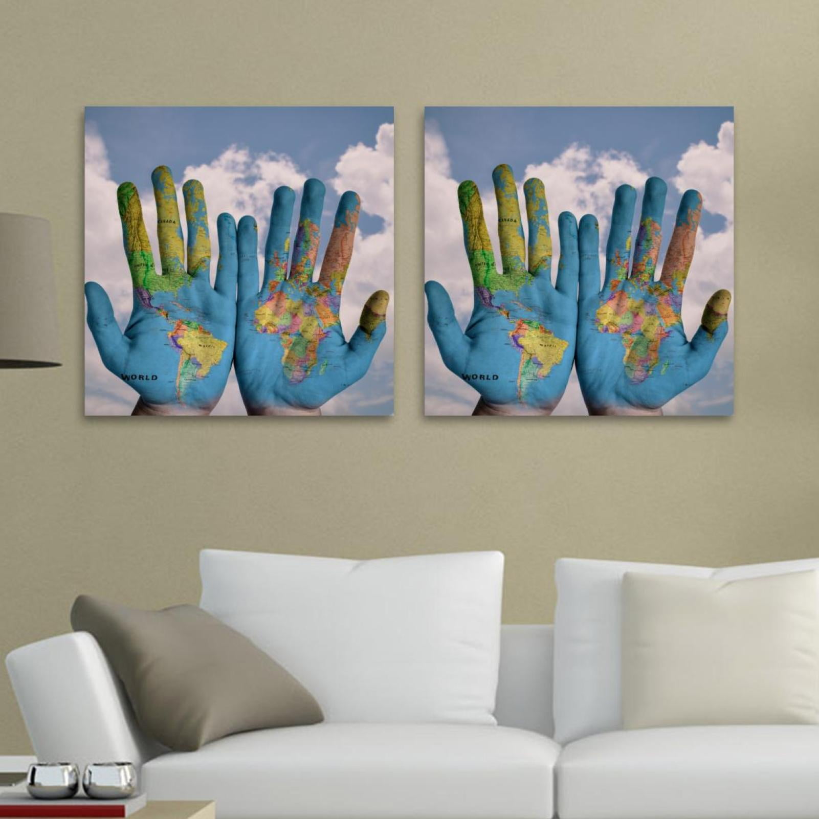 OWNSERIES World Map Hand Painting Pattern 2PC Canvas Wall Art Paintings ...