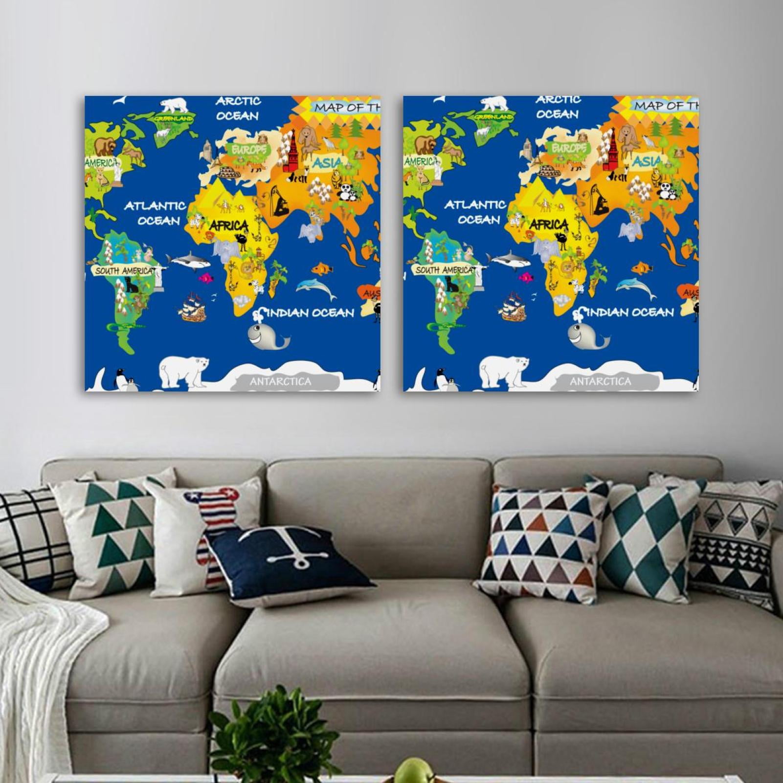 OWNSERIES World Map Pattern 2PC Canvas Wall Art Paintings for Living ...