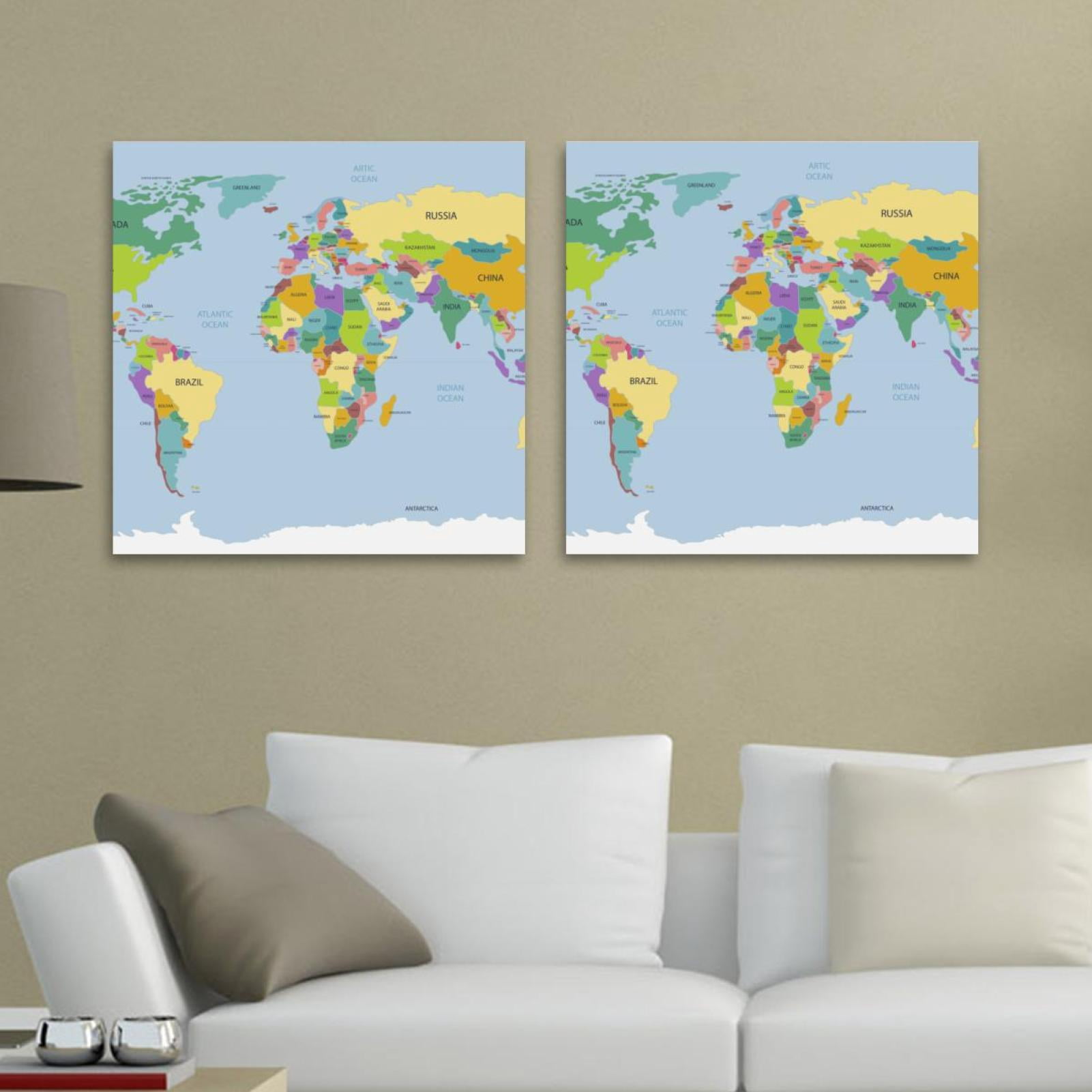 OWNSERIES World Map Pattern 2PC Canvas Wall Art Paintings for Living ...